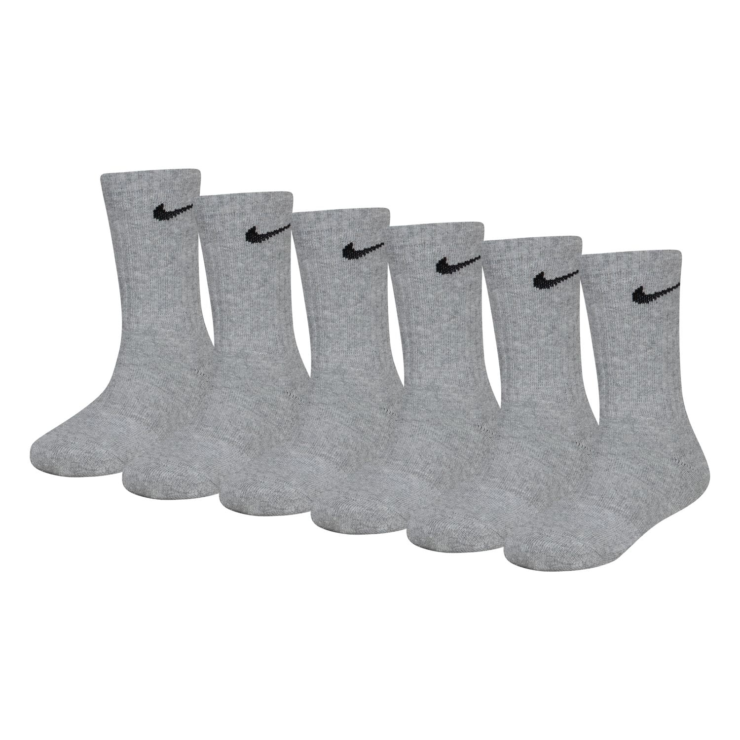 Kids Nike 6-Pack Dri-FIT Performance Crew Socks Color: Gray Size: 5-7 ...