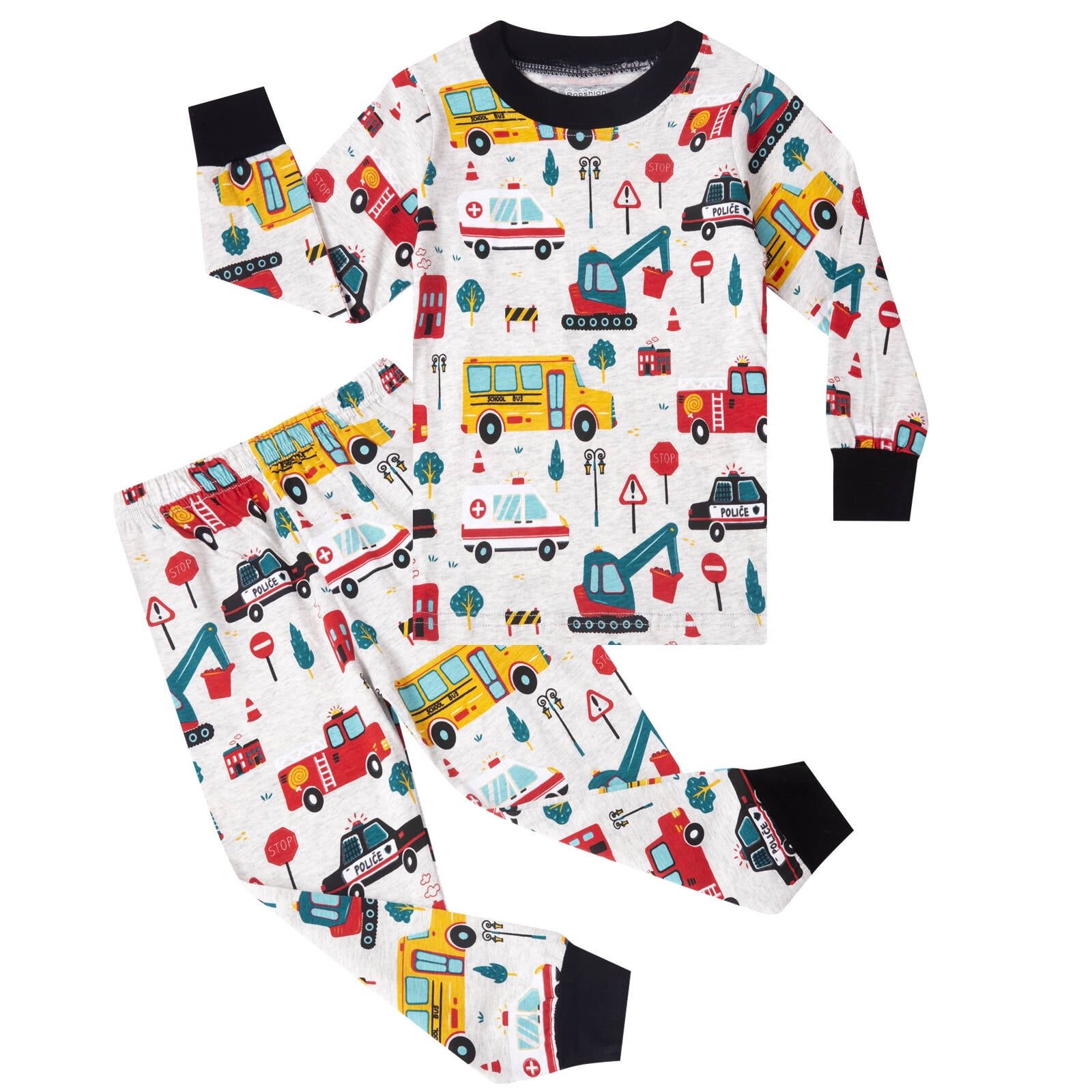 Little Boys Pajamas Cartoon Car Print 100% Cotton Sleepwear Toddler ...