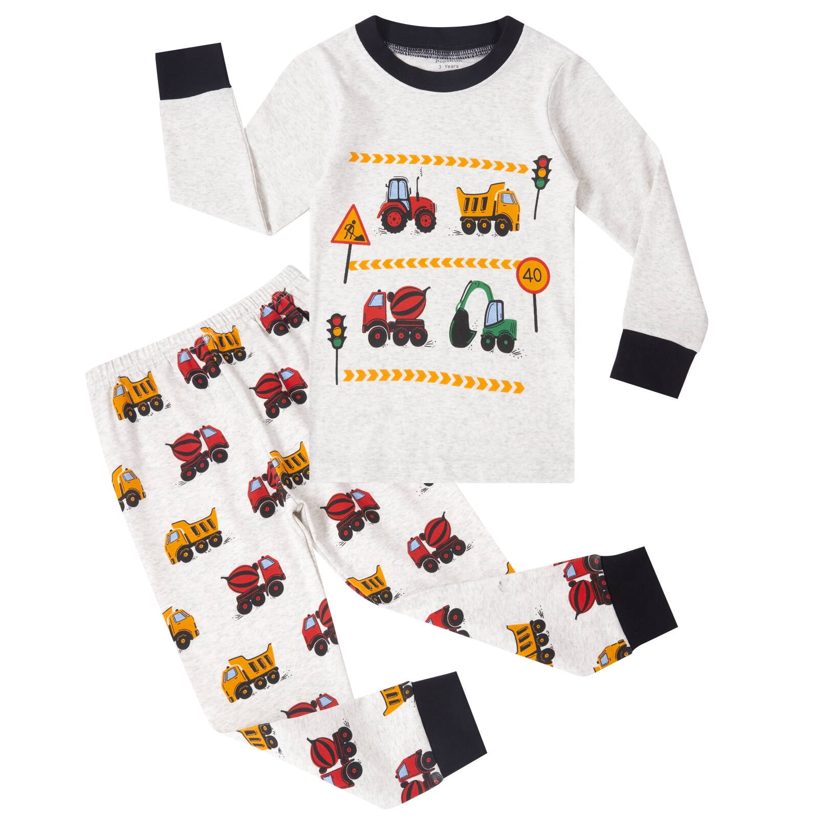 Little Boys Pajamas Cartoon Engineering Truck 100% Cotton Long Sleeve ...