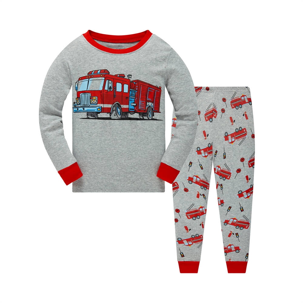 Little Boys Pajamas Cartoon Fire Truck 100% Cotton Long Sleeve Toddler ...