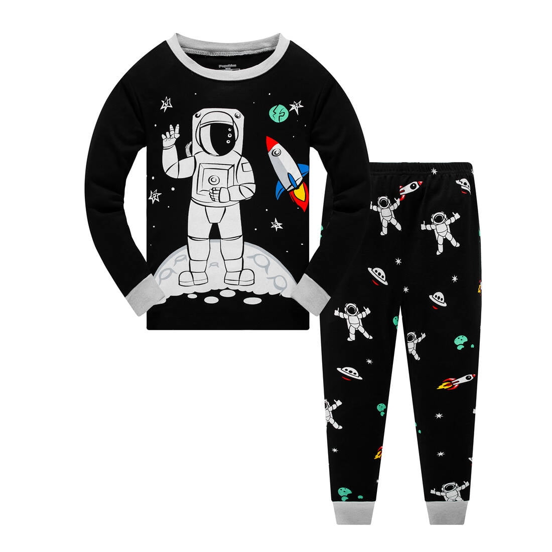 Popshion Little Boys 100% Cotton Pajamas, Astronaut Sleepwear, Long ...