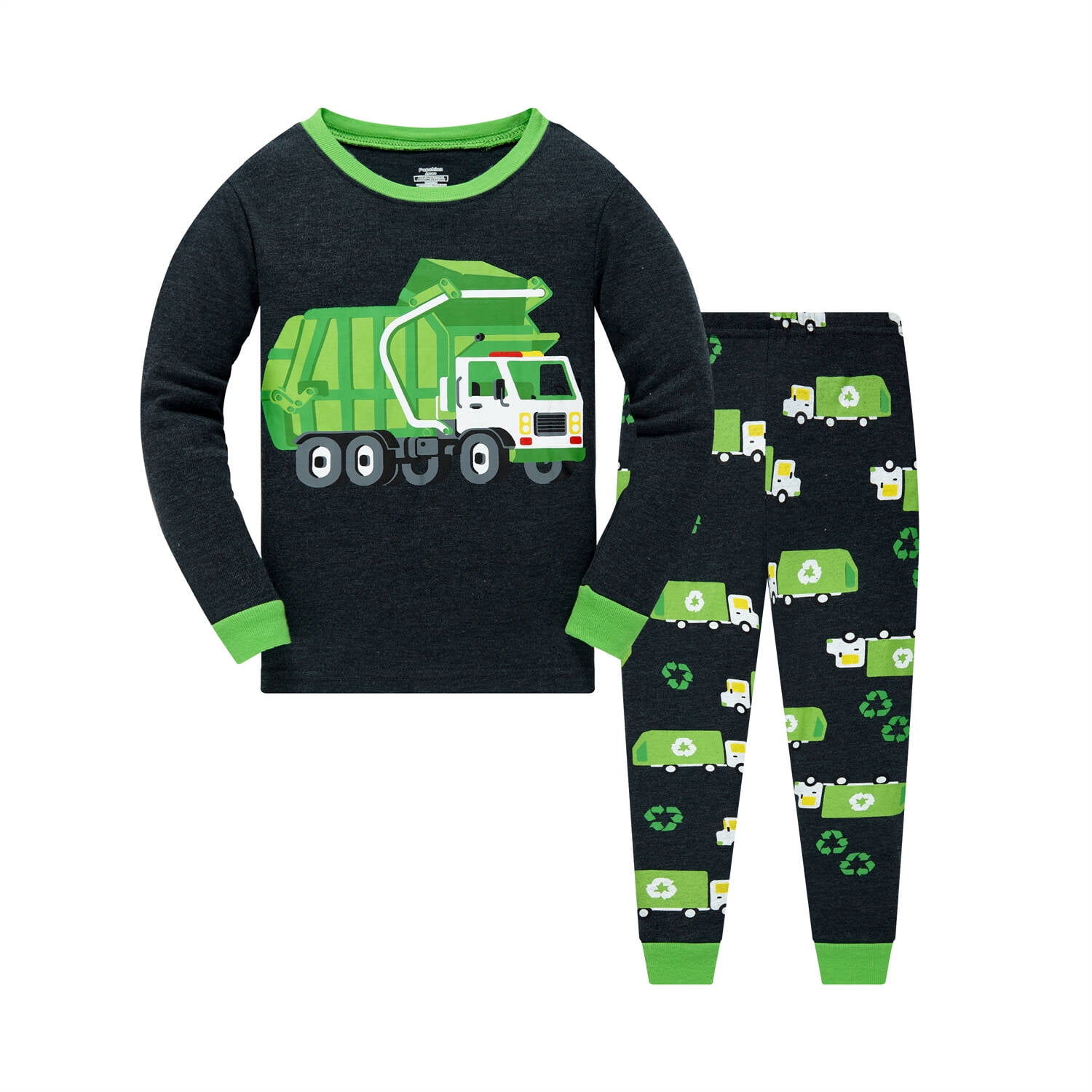Popshion Little Boys 100% Cotton Pajamas, Cartoon Print Sleepwear, Long ...
