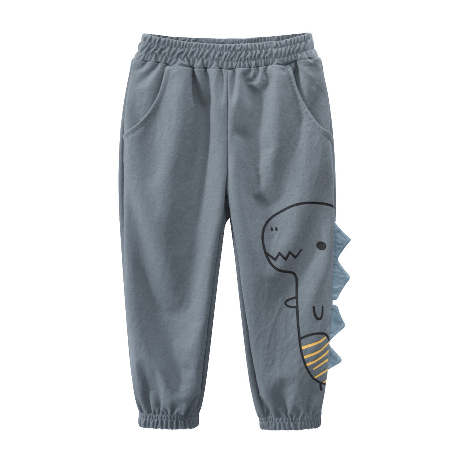 Little Boys Pants Cotton Pull On Sweatpants Dinosaur Elastic Basic Long ...