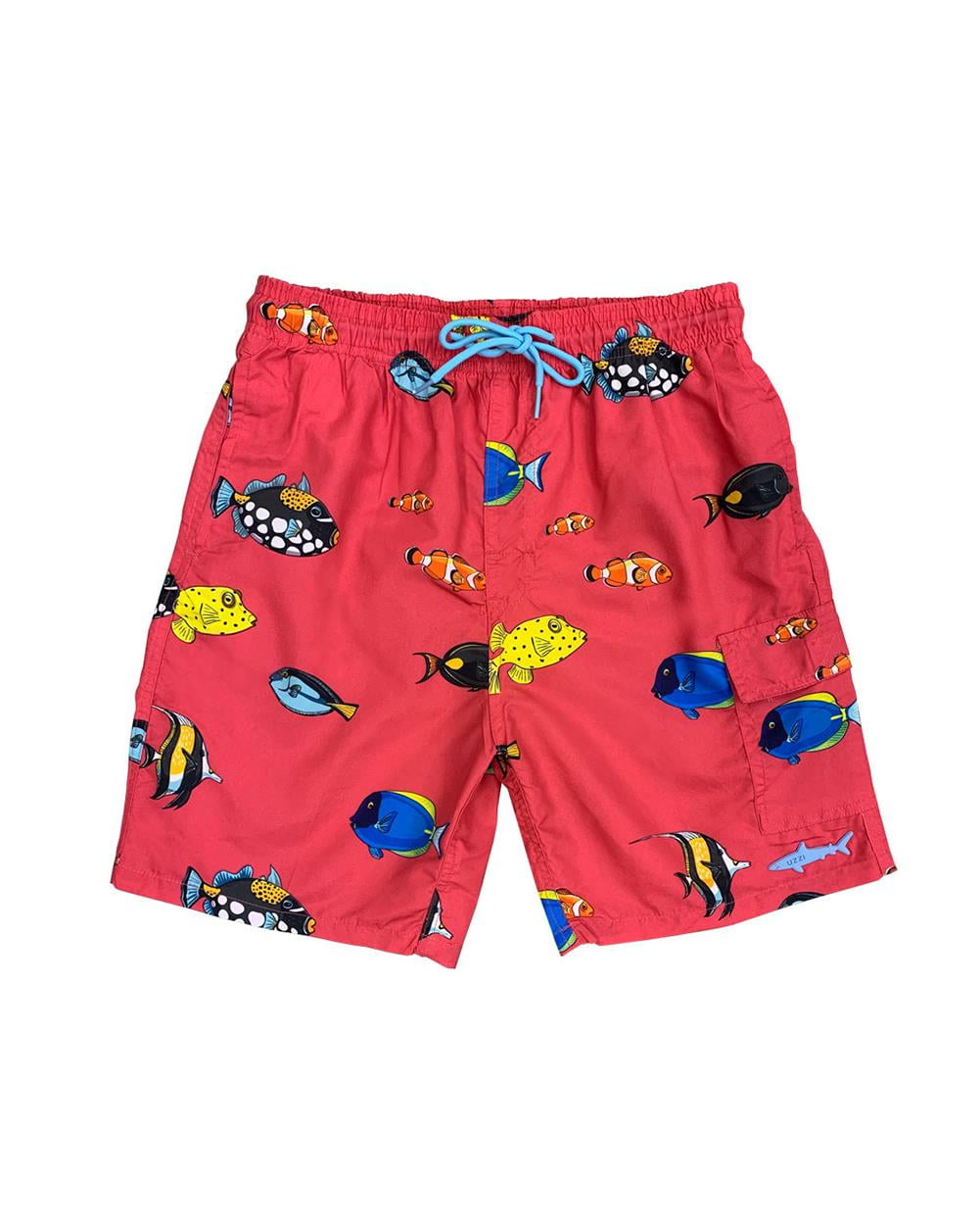 Little Boys Swim Shorts Fast Dry Fun Print, Red, Size: 4-6, Uzzi Active ...
