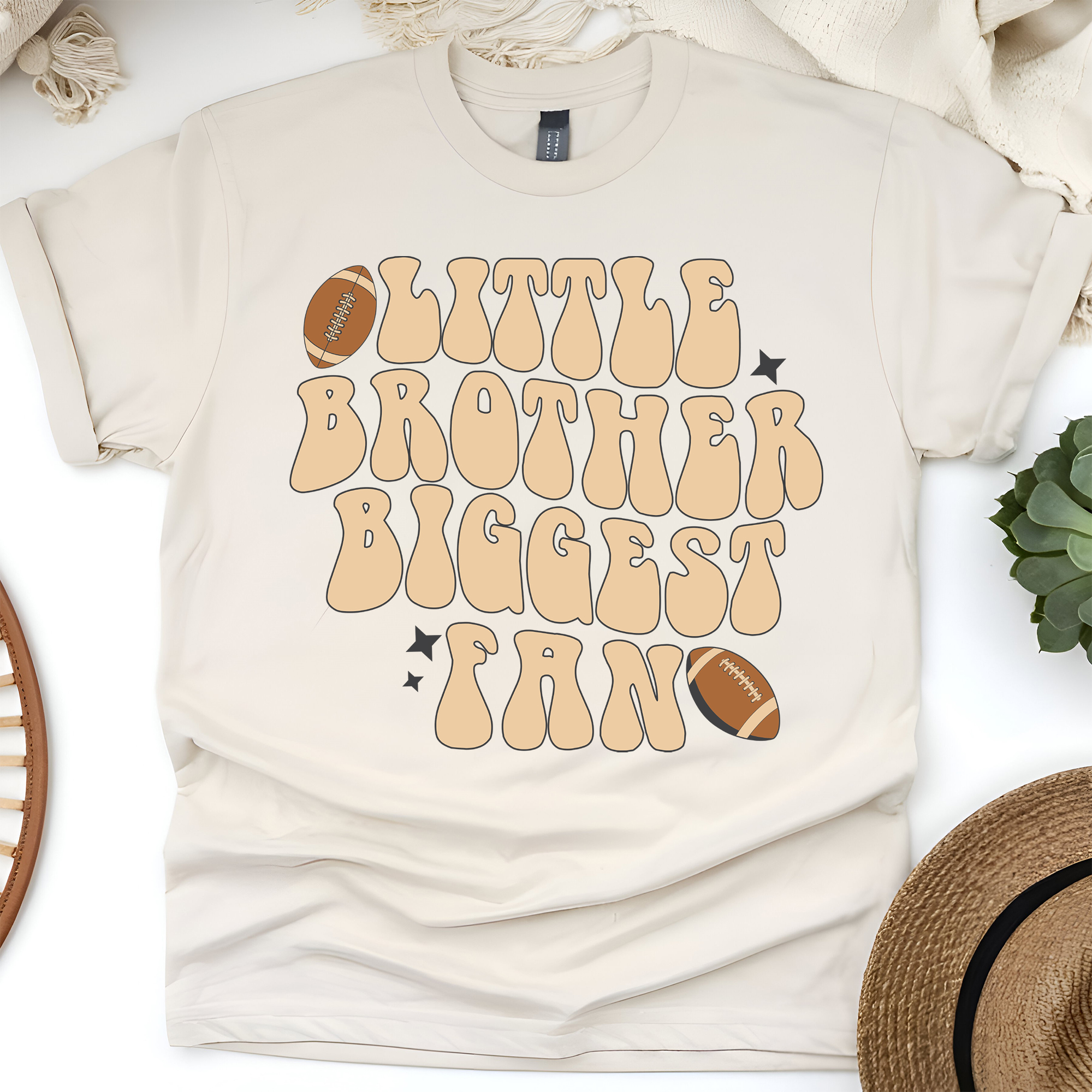 Little Brother Biggest Fan T-Shirt | Cute Retro Football Kids Game Day ...