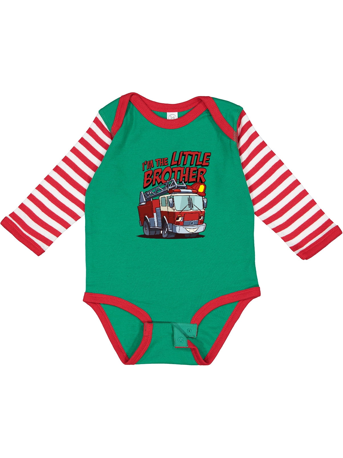 Inktastic Little Brother Fire Truck Boys Long Sleeve Baby Bodysuit ...