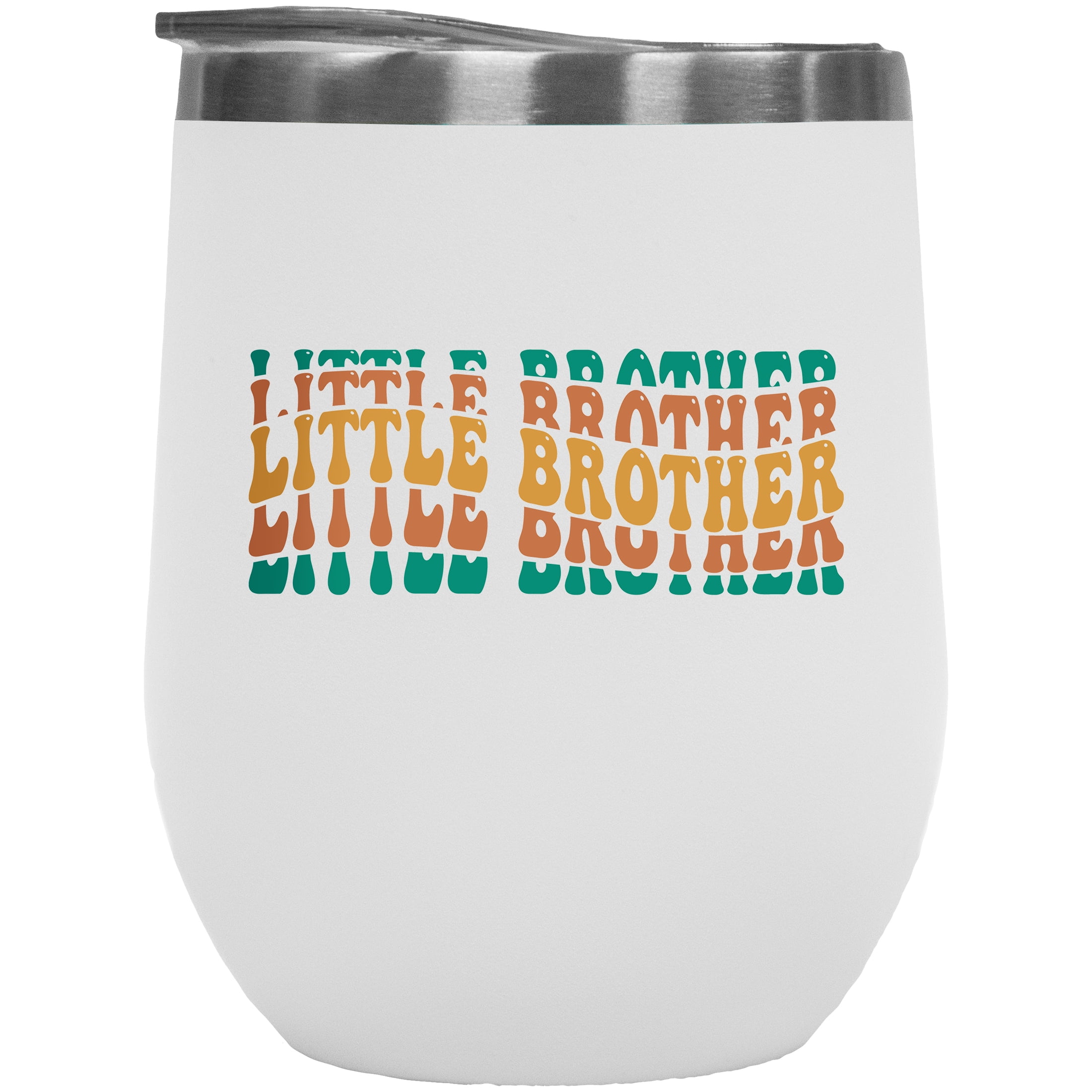 Little Brother, Groovy Retro Wavy Text Merch Gift, White 12oz Wine ...