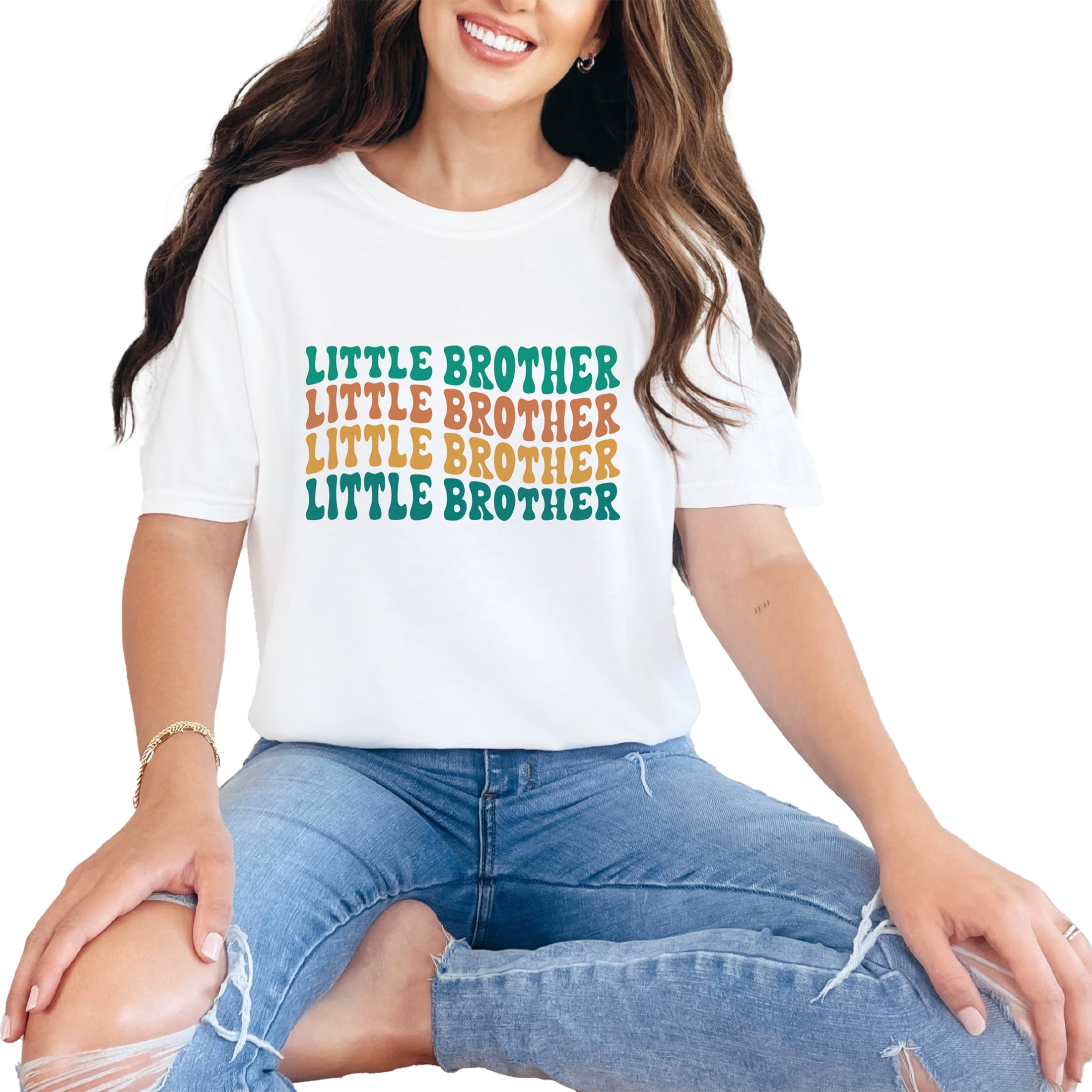 Little Brother, Younger Brother Themed, Groovy Retro Wavy Text, White ...