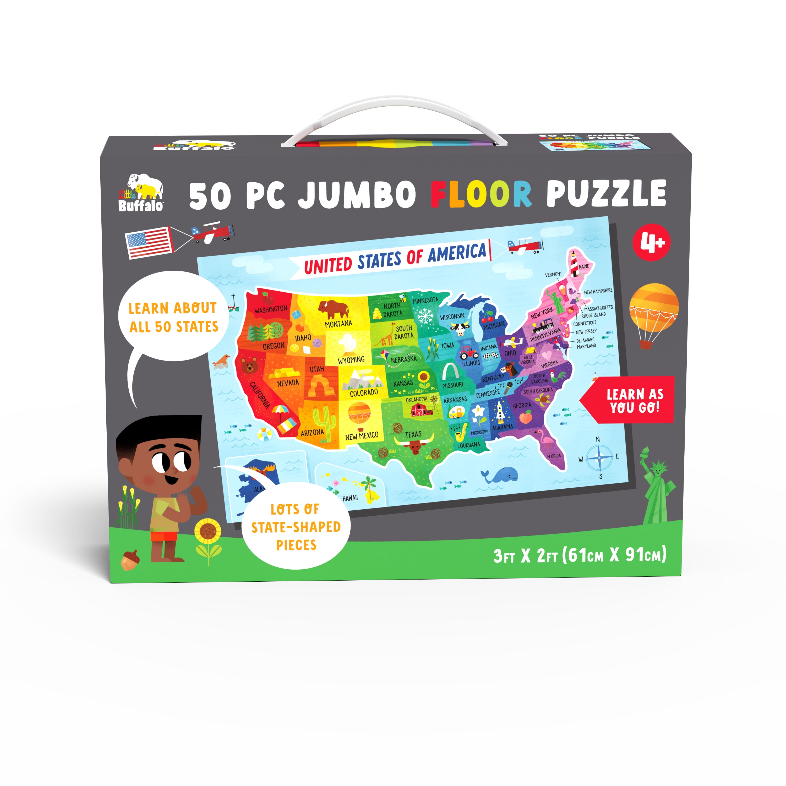 Little Buffalo Map of the USA 50-Piece Interlocking Floor Jigsaw Puzzle ...