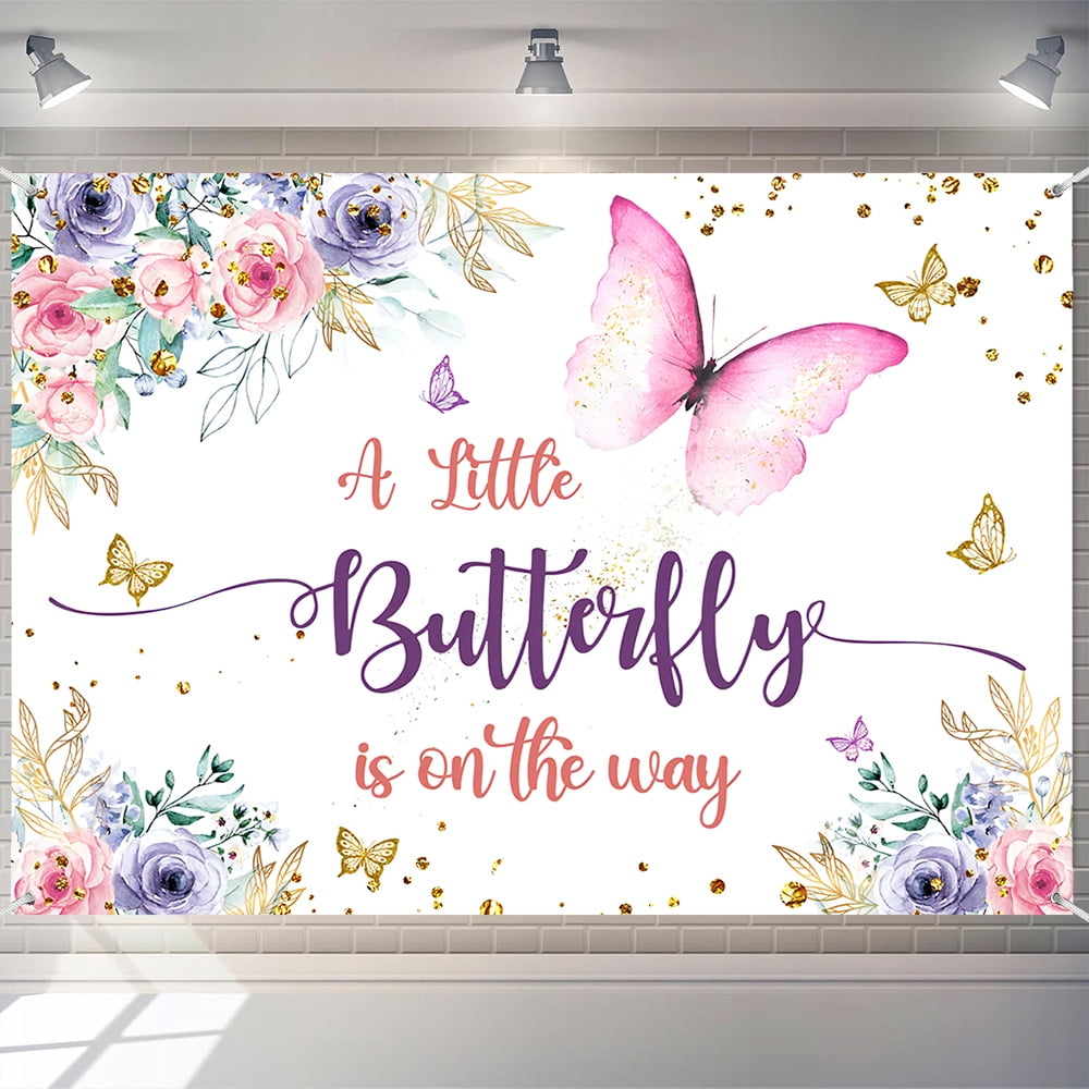A Little Butterfly is on The Way 7x5ft Baby Shower Backdrop Photo ...
