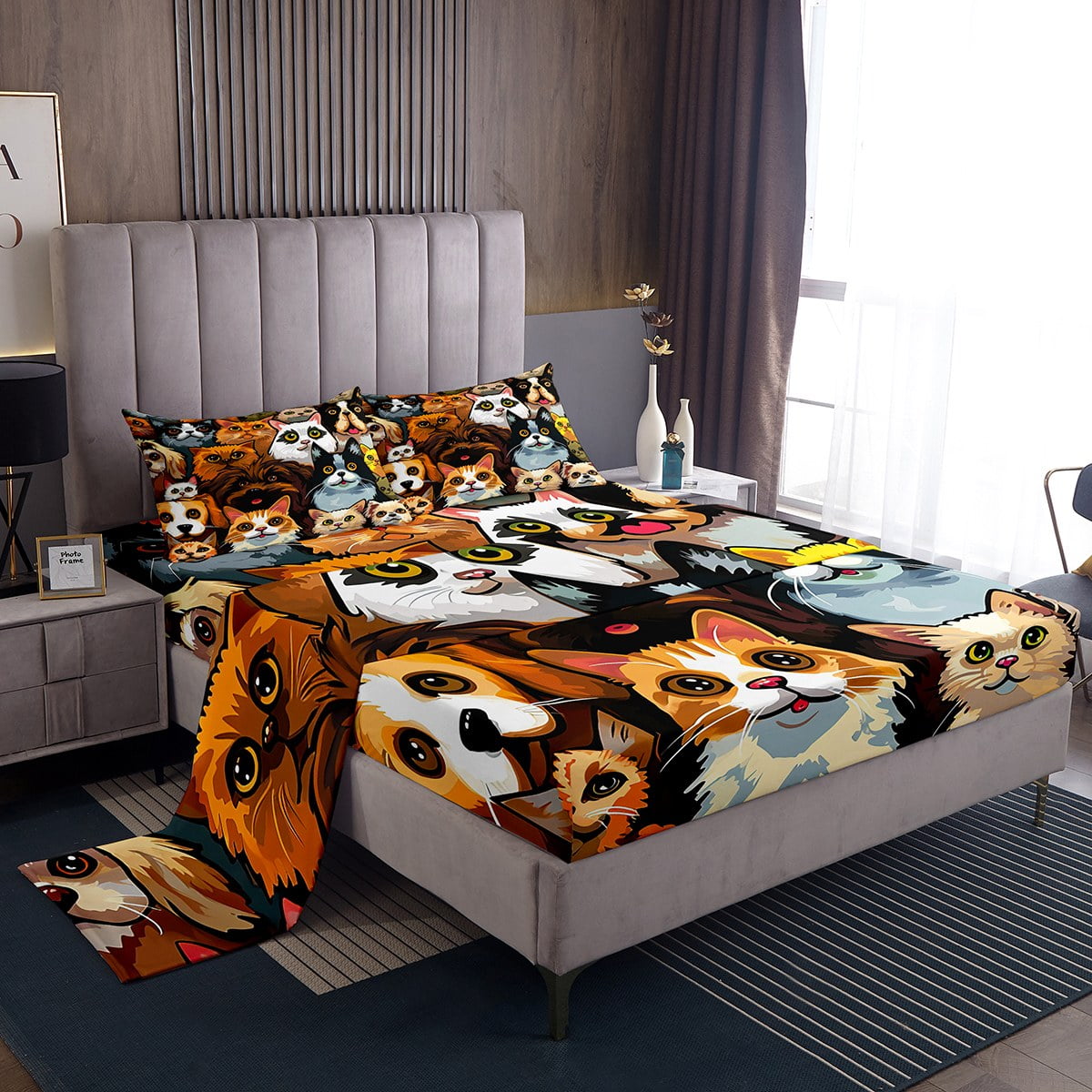 Little Cat Bed Sheets Set Cute Kitten Queen Sheet Set,Pet Animal Sheets ...