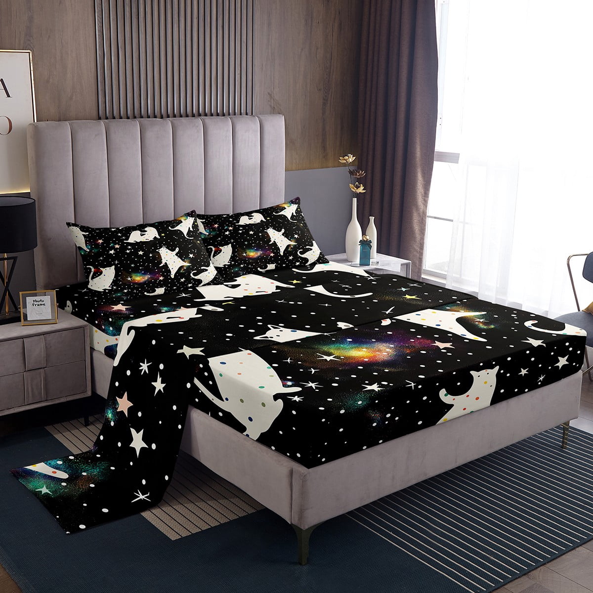 Little Cat Bed Sheets Set Galaxy Sheet Set Queen,Universe Stars Sheets ...