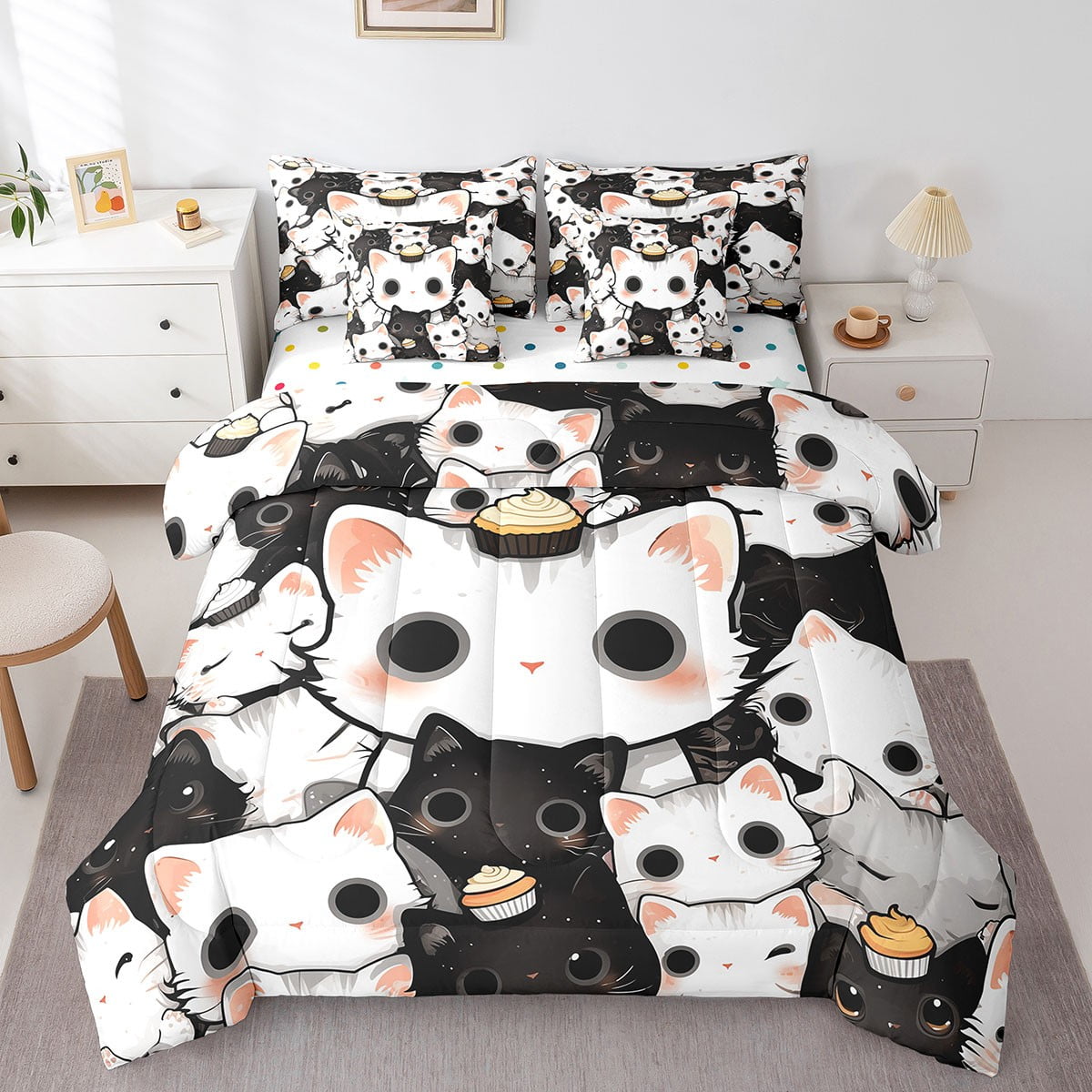 Little Cat Bedding Set Cartoon Cat Lover King Size Comforter Set 7 ...