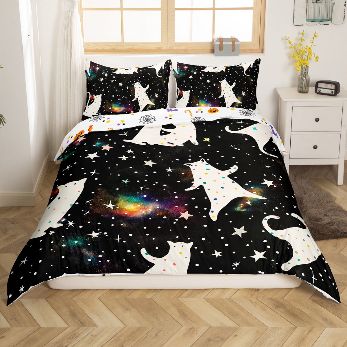Little Cat Duvet Cover Set Galaxy Twin Bedding Sets,Universe Stars ...