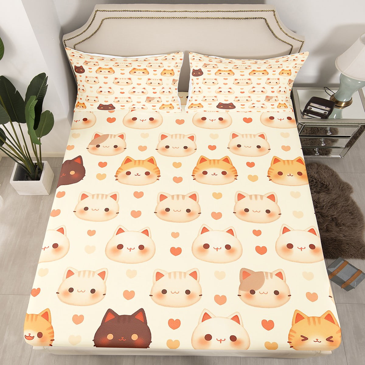 Little Cat Fitted Sheet Cute Pet Animals Sheets,Cartoon Kitten Bed ...