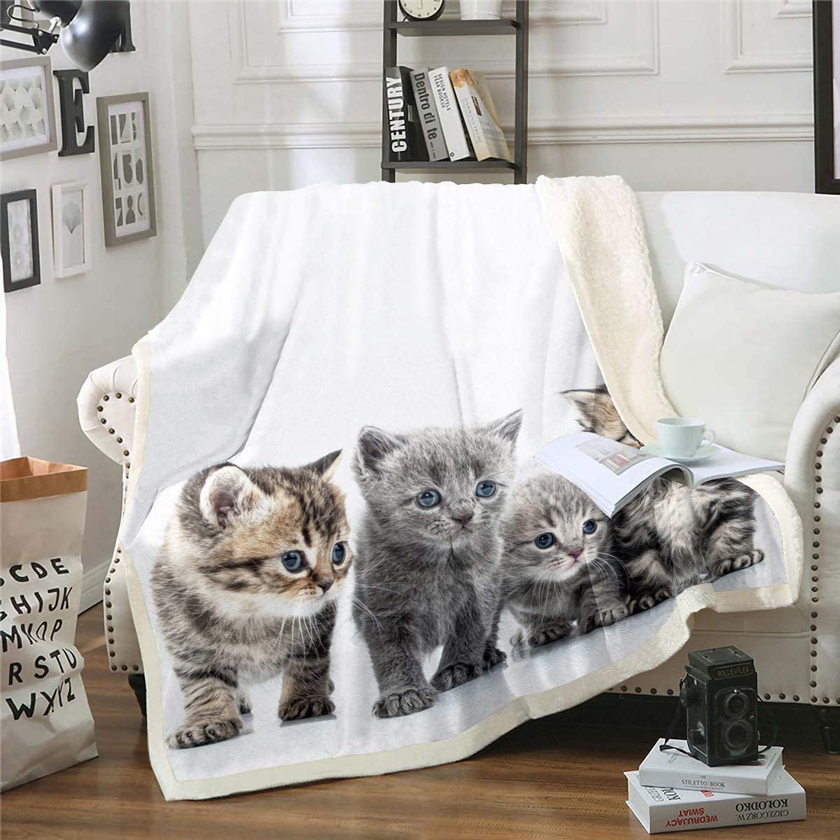 Little Cat Plush Blanket Lovely Pet Cats Sherpa Blanket Cat Lover''s ...
