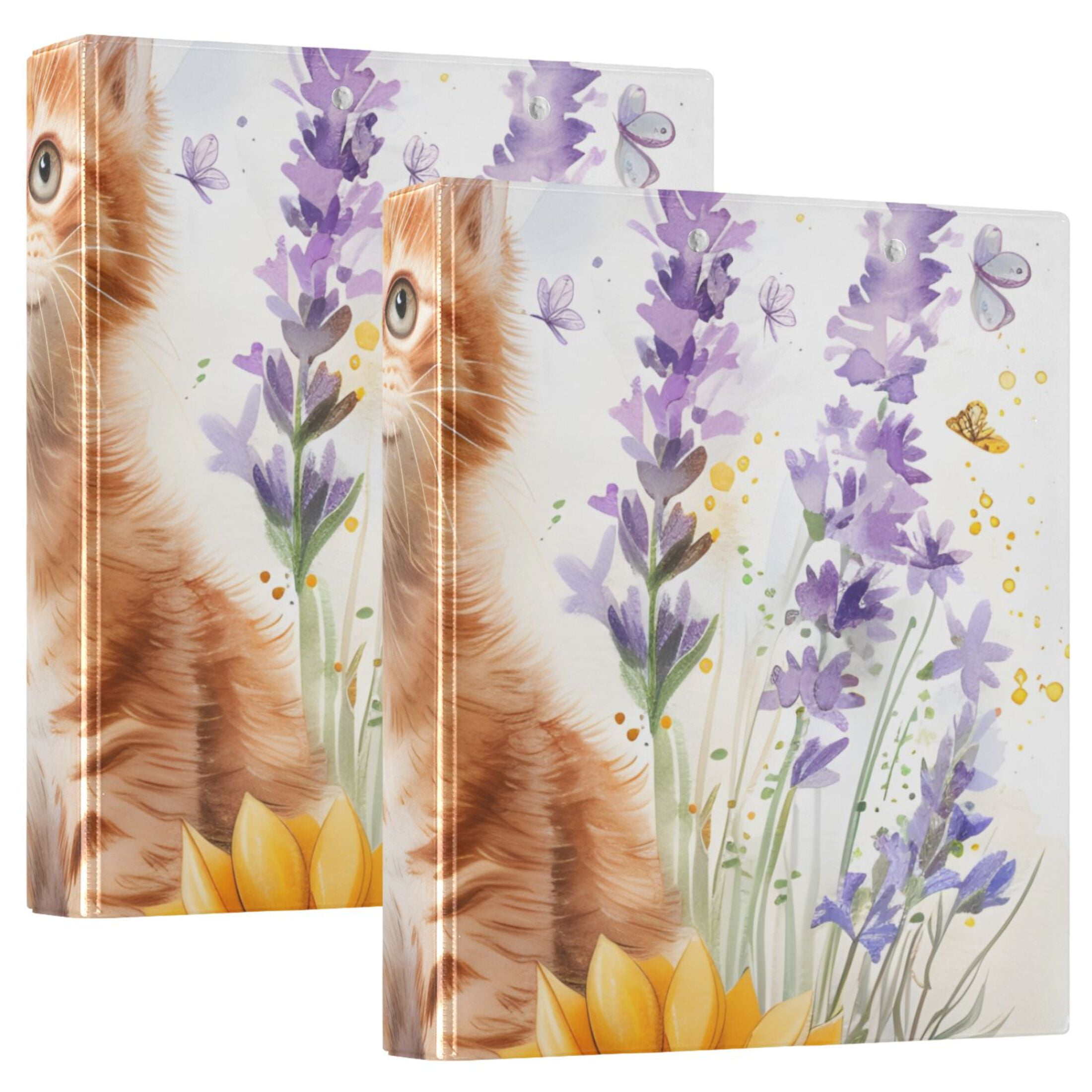 Little Cat Sunflowers Lavender Butterfly 3 Ring Binders 1.5 inch ...