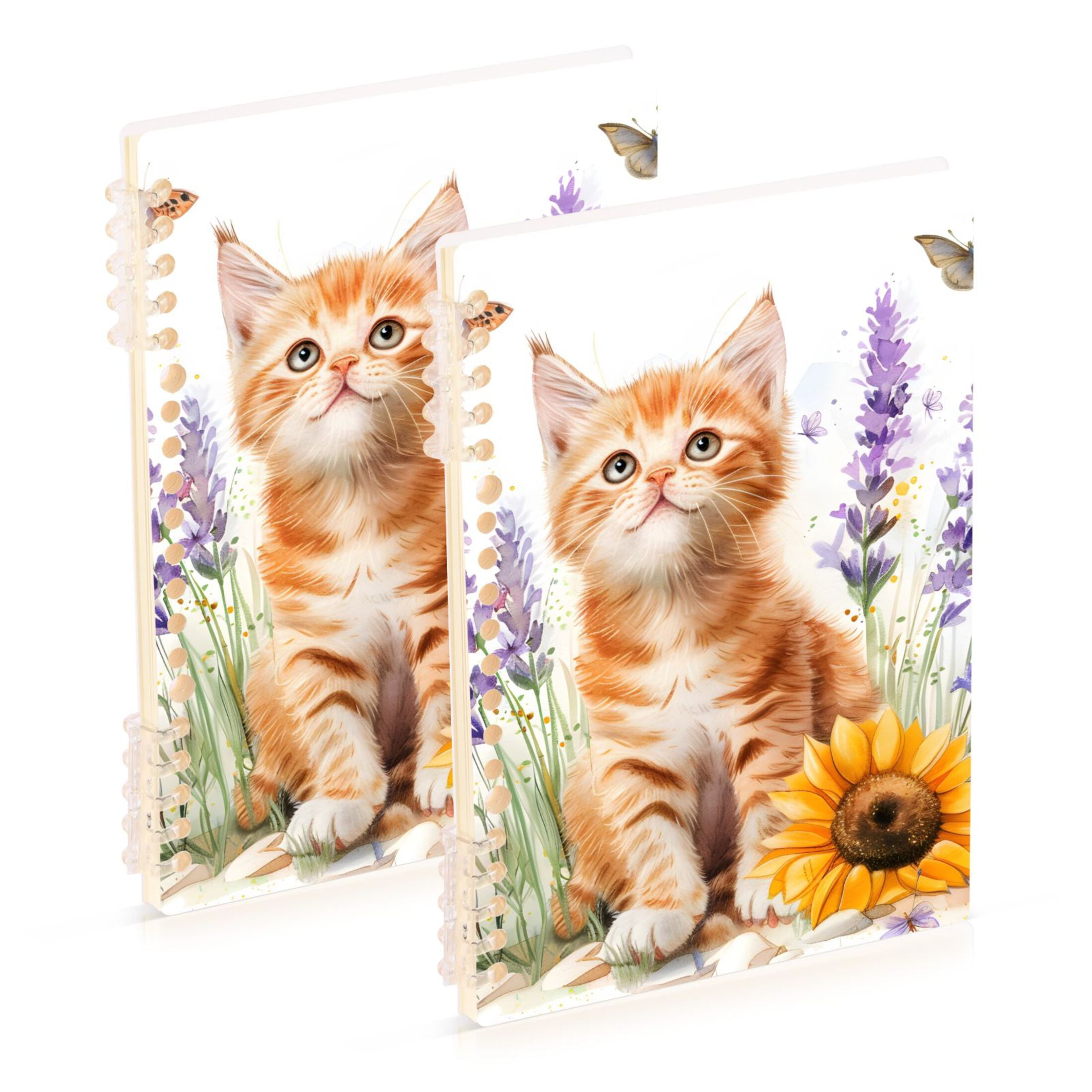 Little Cat Sunflowers Lavender Butterfly Ring Binder Notebook Journey ...