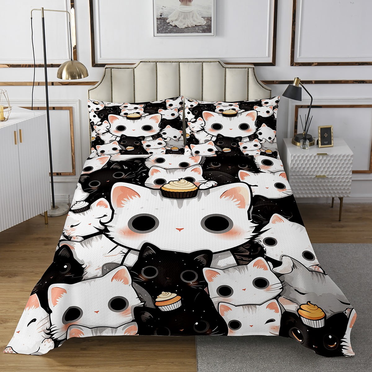 Little Cat Twin Bedspread Set Cartoon Cat Lover Coverlet Set,Food Cake ...