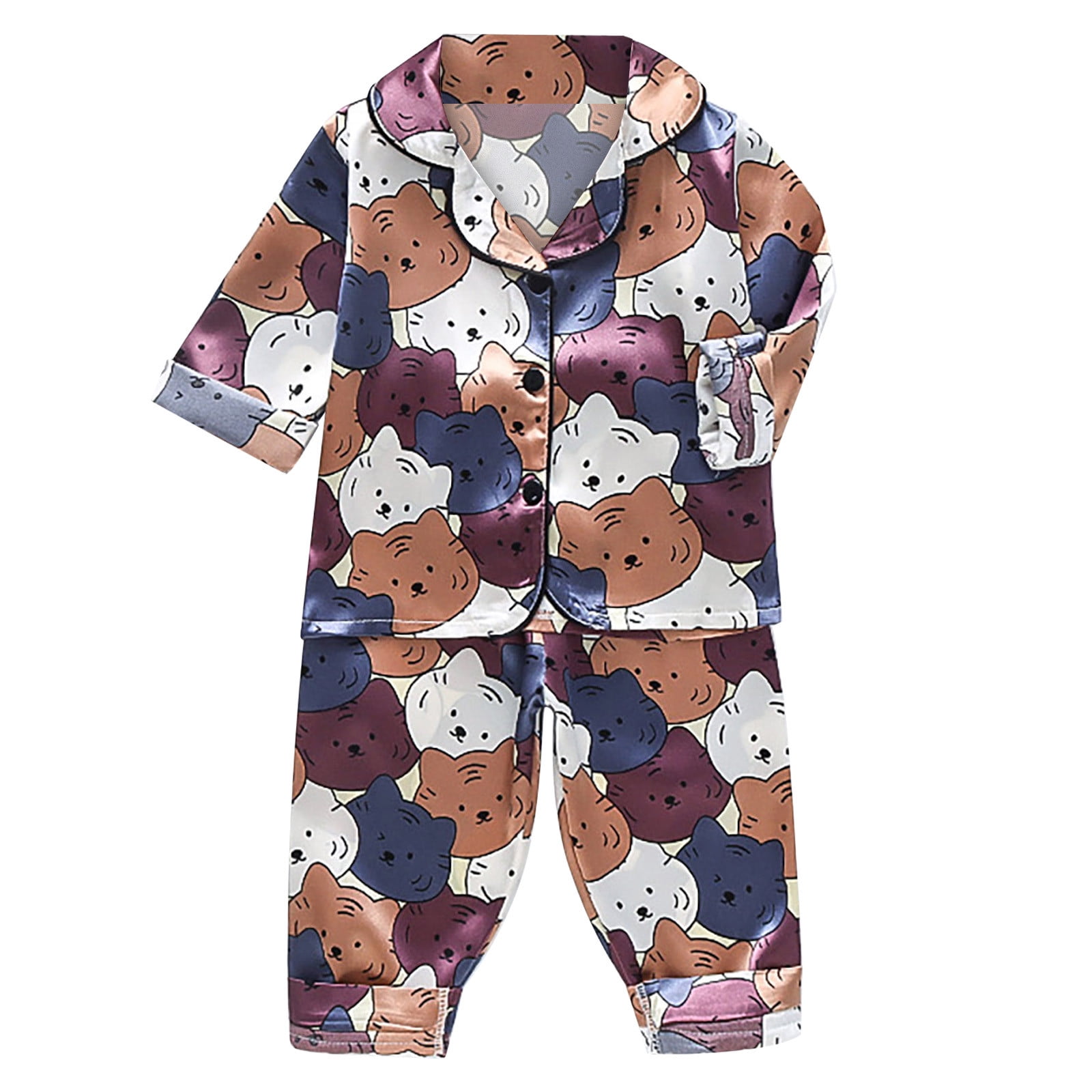 Little Children PJ Sets Boys Girls Satin Cartoon Button Down Shirt Tops ...