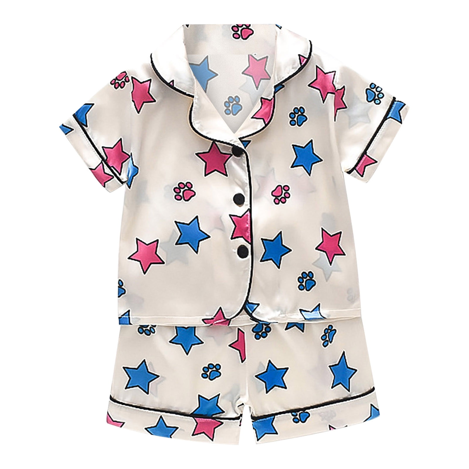 Little Children PJ Sets Boys Girls Satin Cartoon Button Down Short ...