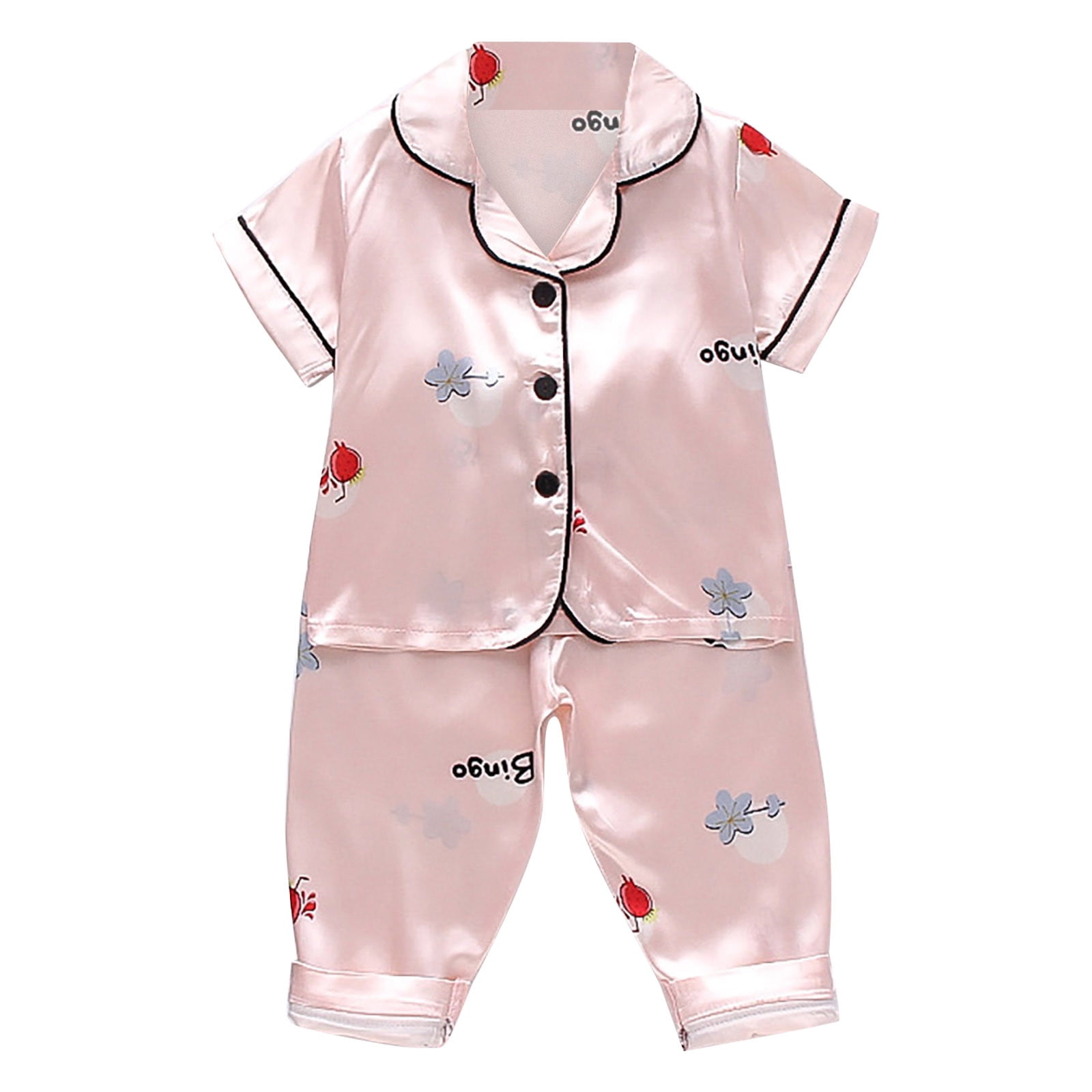 Little Children PJ Sets Boys Girls Satin Short Sleeve Cartoon Button ...