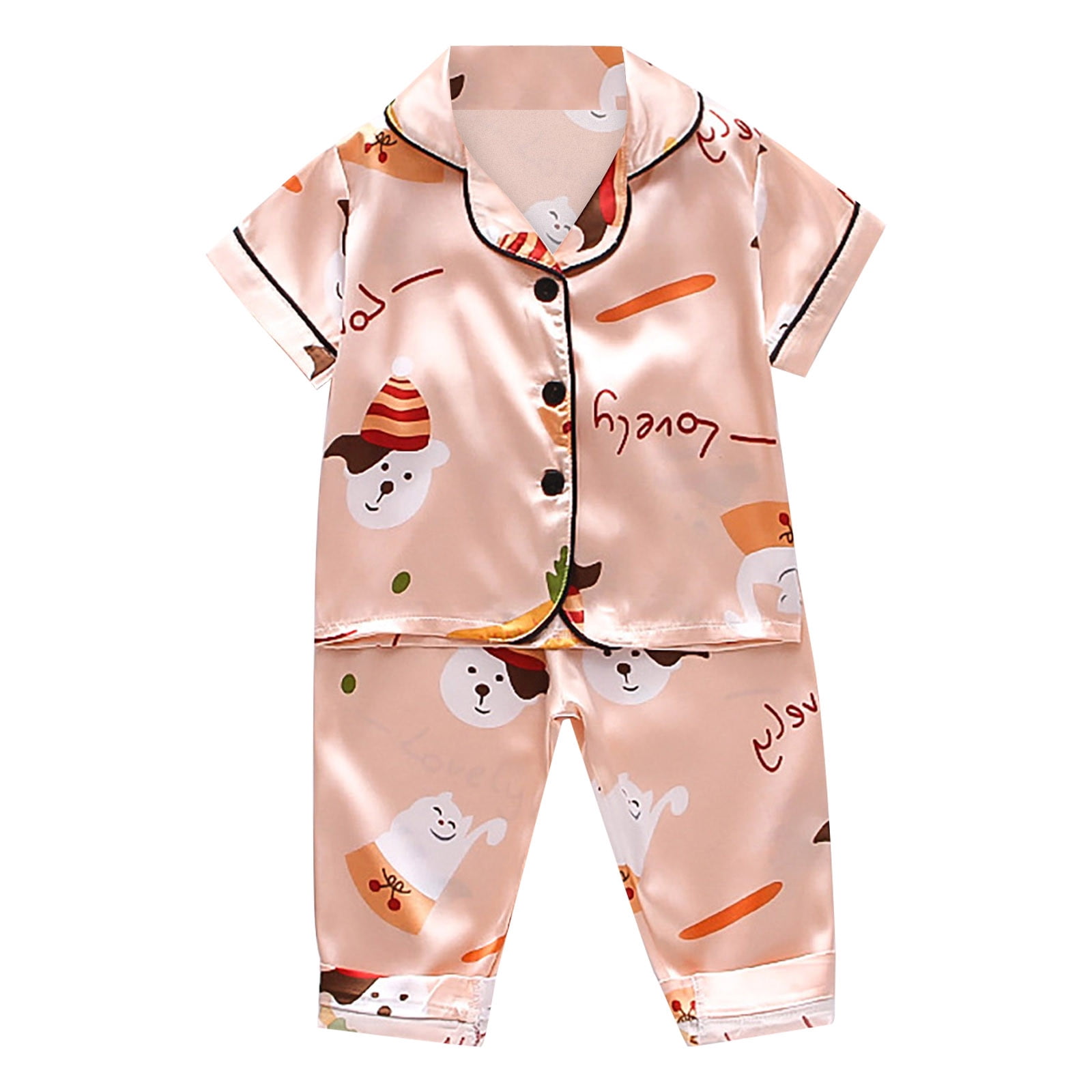 Little Children PJ Sets Boys Girls Satin Short Sleeve Cartoon Button ...