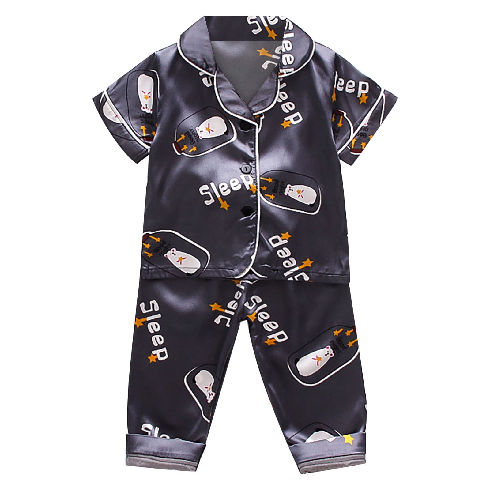 Little Children PJ Sets Boys Girls Satin Short Sleeve Cartoon Button ...