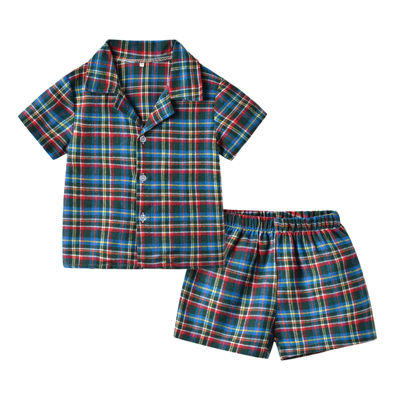 Little Children PJ Sets Girls Spring Summer Plaid Cotton Short Sleeve ...