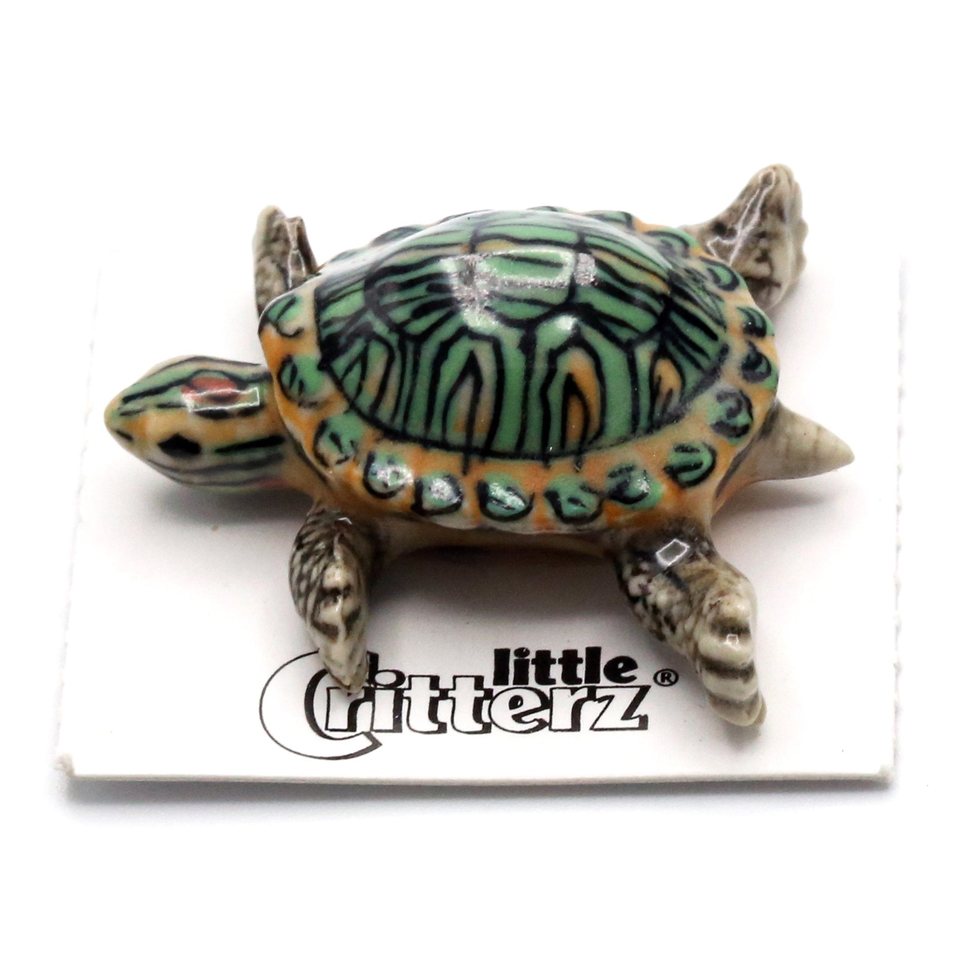 Little Critterz Green Turtle Eared Slider "Bask" - Hand-painted Home ...