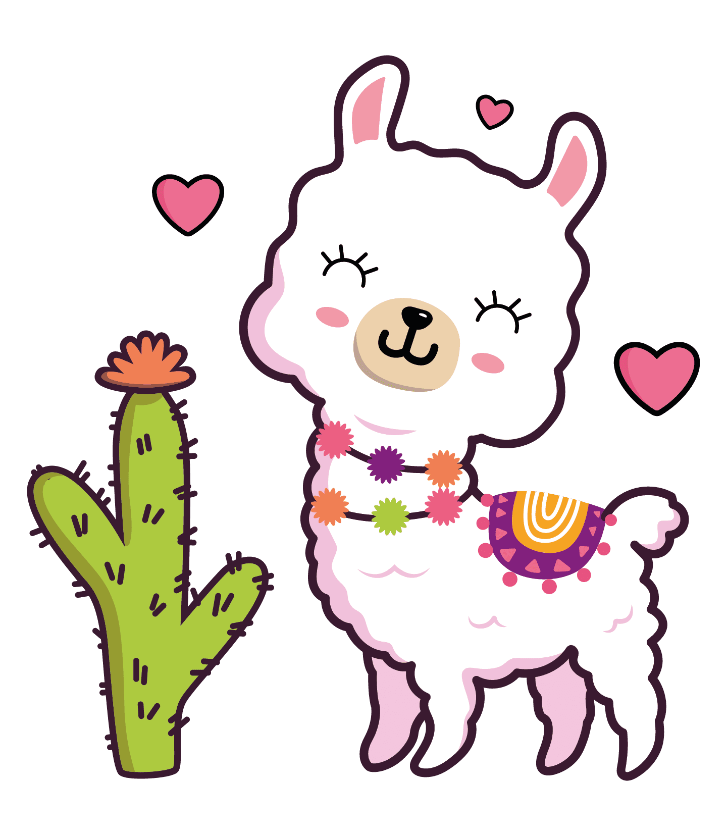 Little Cute Llama Artwork with Cactus Design Vinyl Wall Decal ...