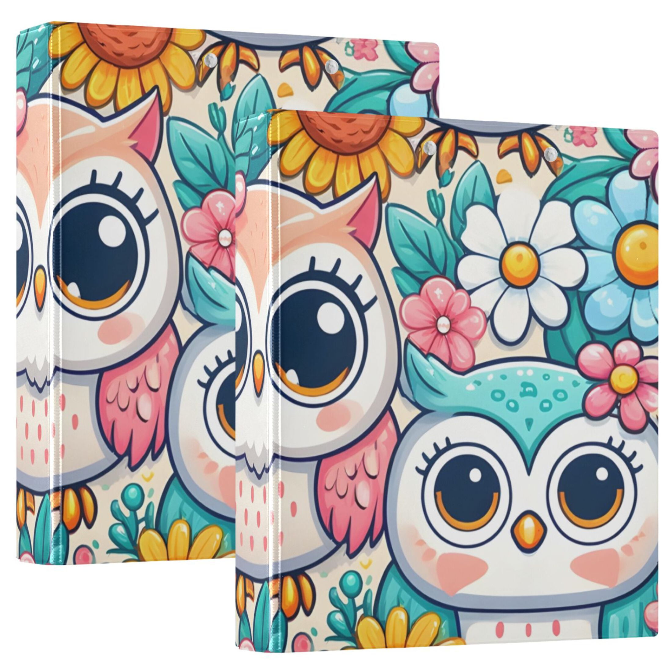 Little Cute Owl and Flowers 3 Ring Hardcover Binders 1.5" Round Rings ...