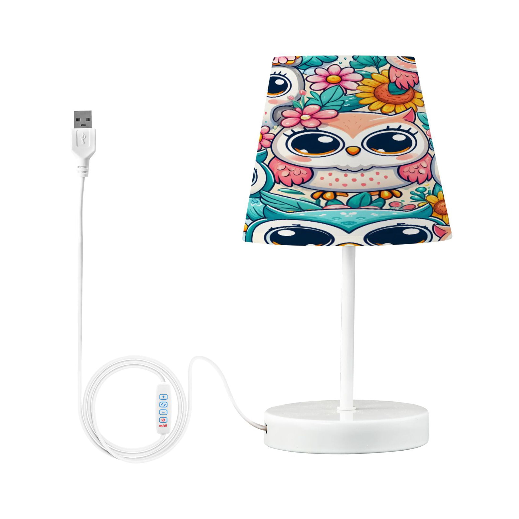 Little Cute Owl and Flowers Desk Lamp LED Table Nightstand Lamps with 3 ...