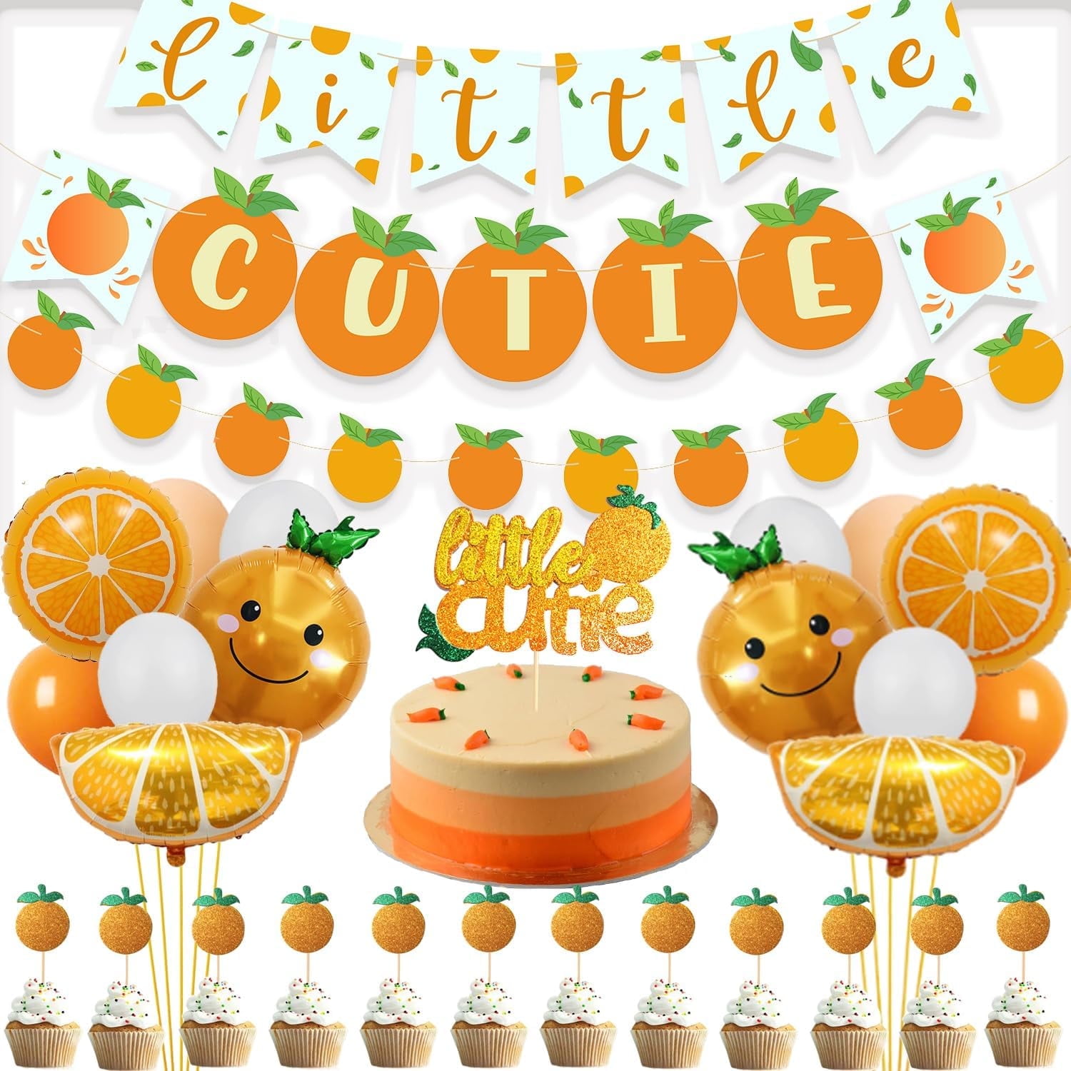 Little Cutie Baby Shower Decorations Orange Birthday Party Supplies Kit ...