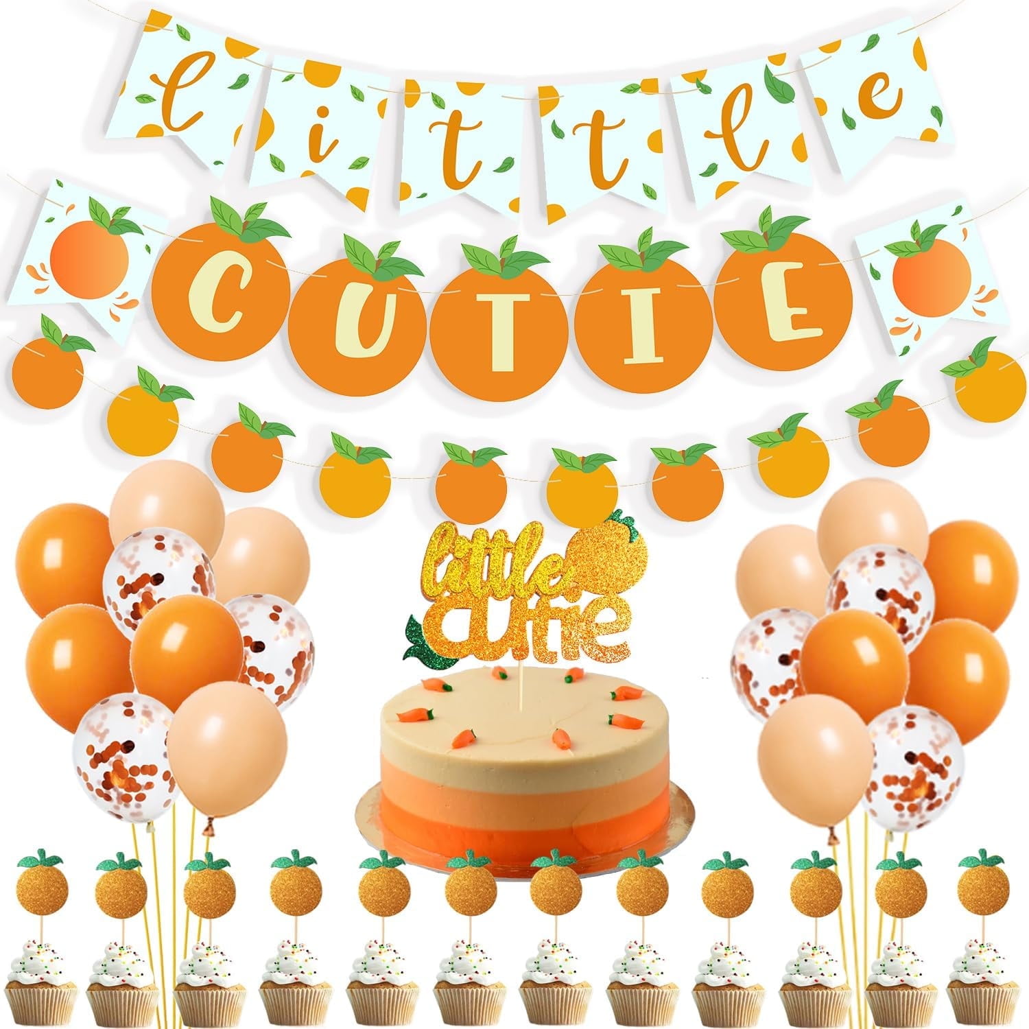 Little Cutie Baby Shower Decorations Orange Birthday Party Supplies Kit ...