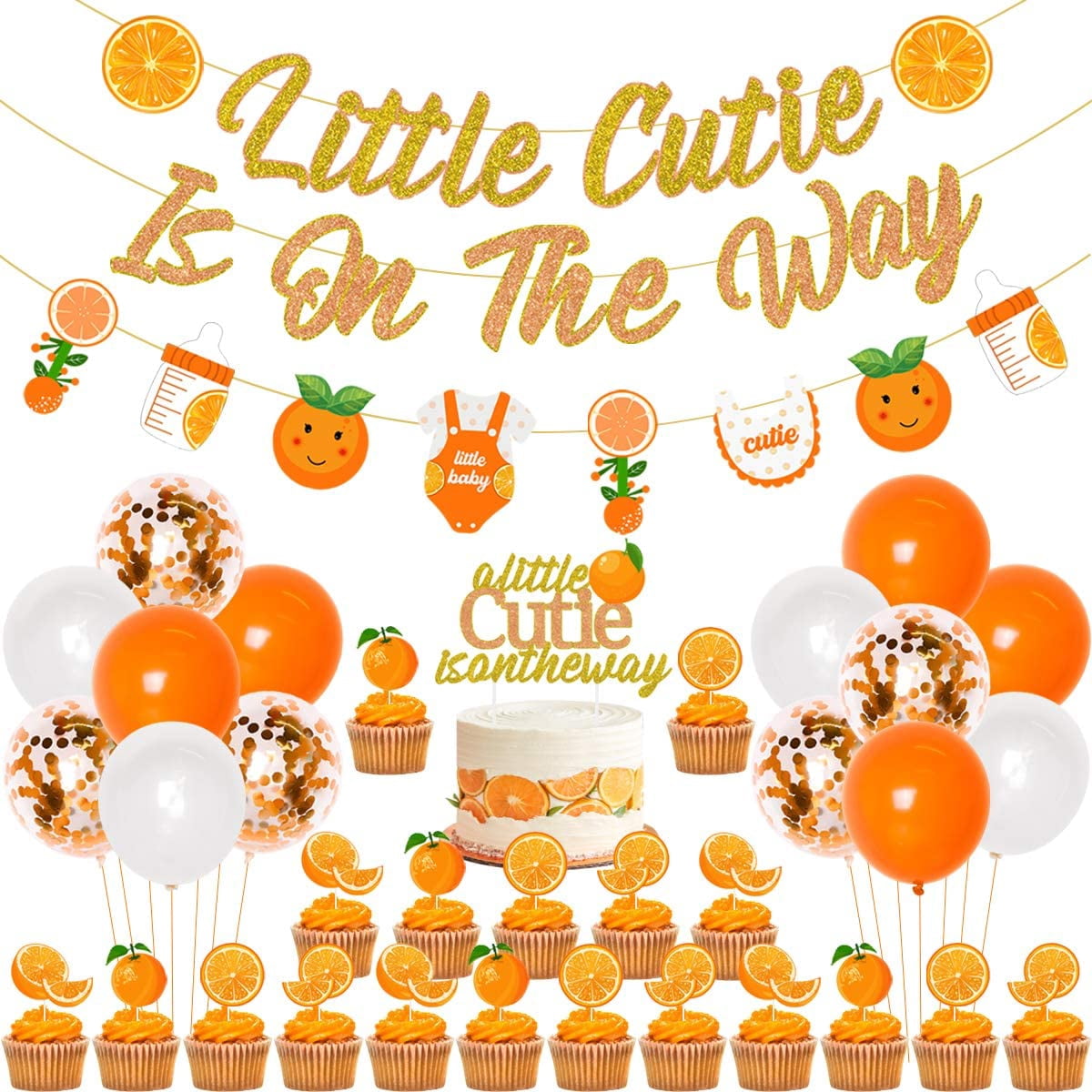 Little Cutie Baby Shower Decor Kit: Banner, Citrus Garland, Cake ...