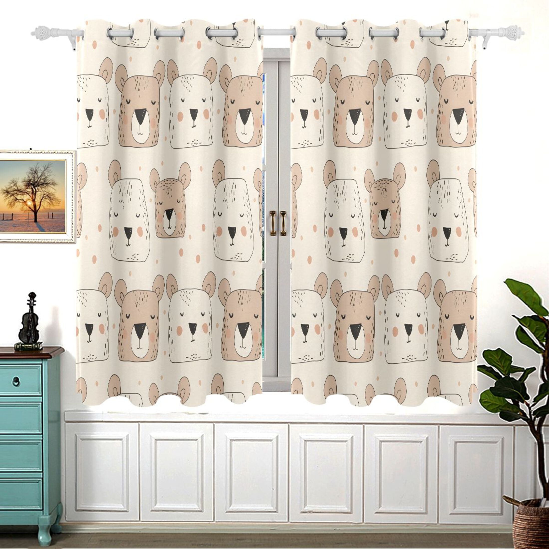 Little Cutie Bear Faces Curtains Drapes with Grommets 2 Panels 54" x 55 ...