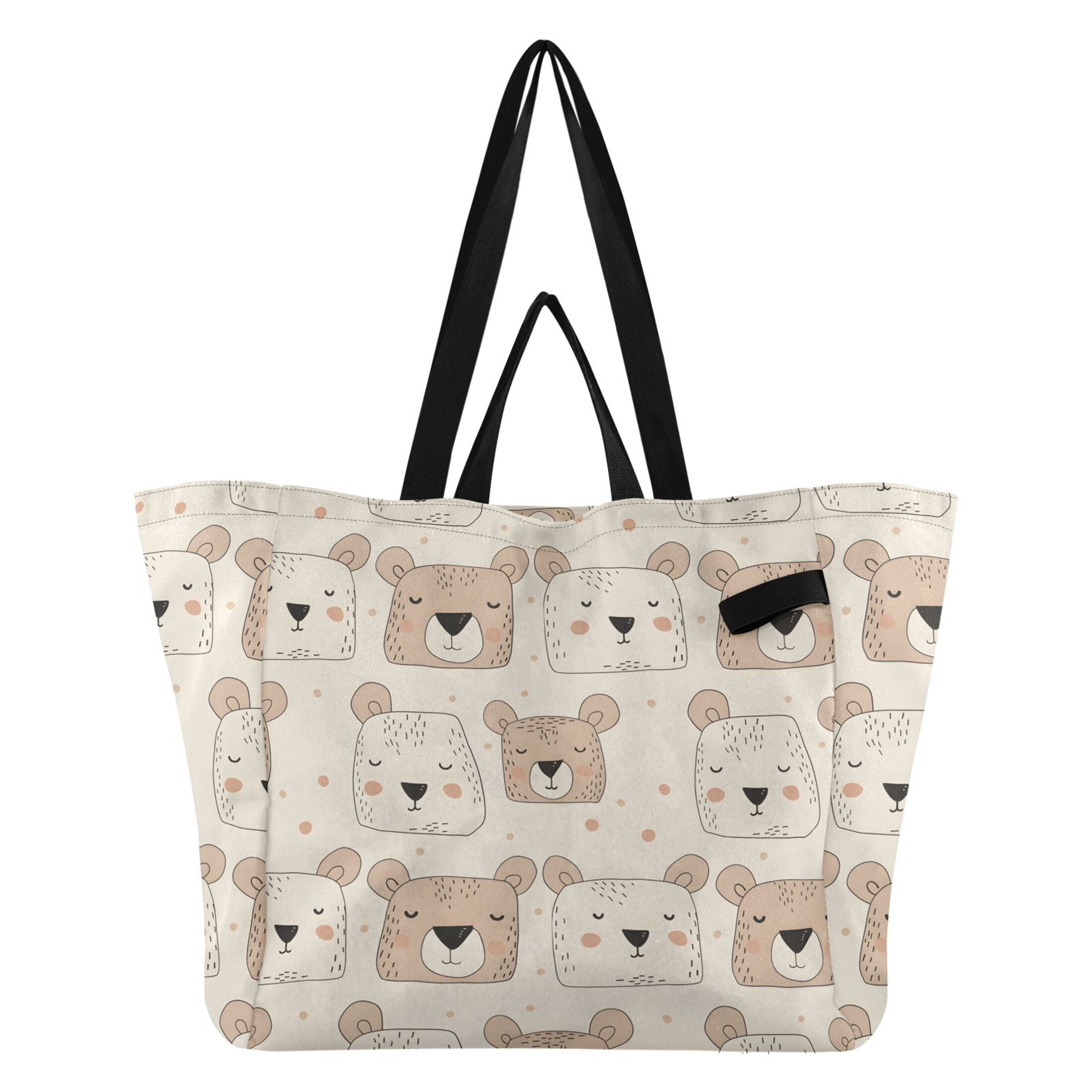 Little Cutie Bear Faces Foldable Canvas Tote Bags Reusable Grocery Bags ...