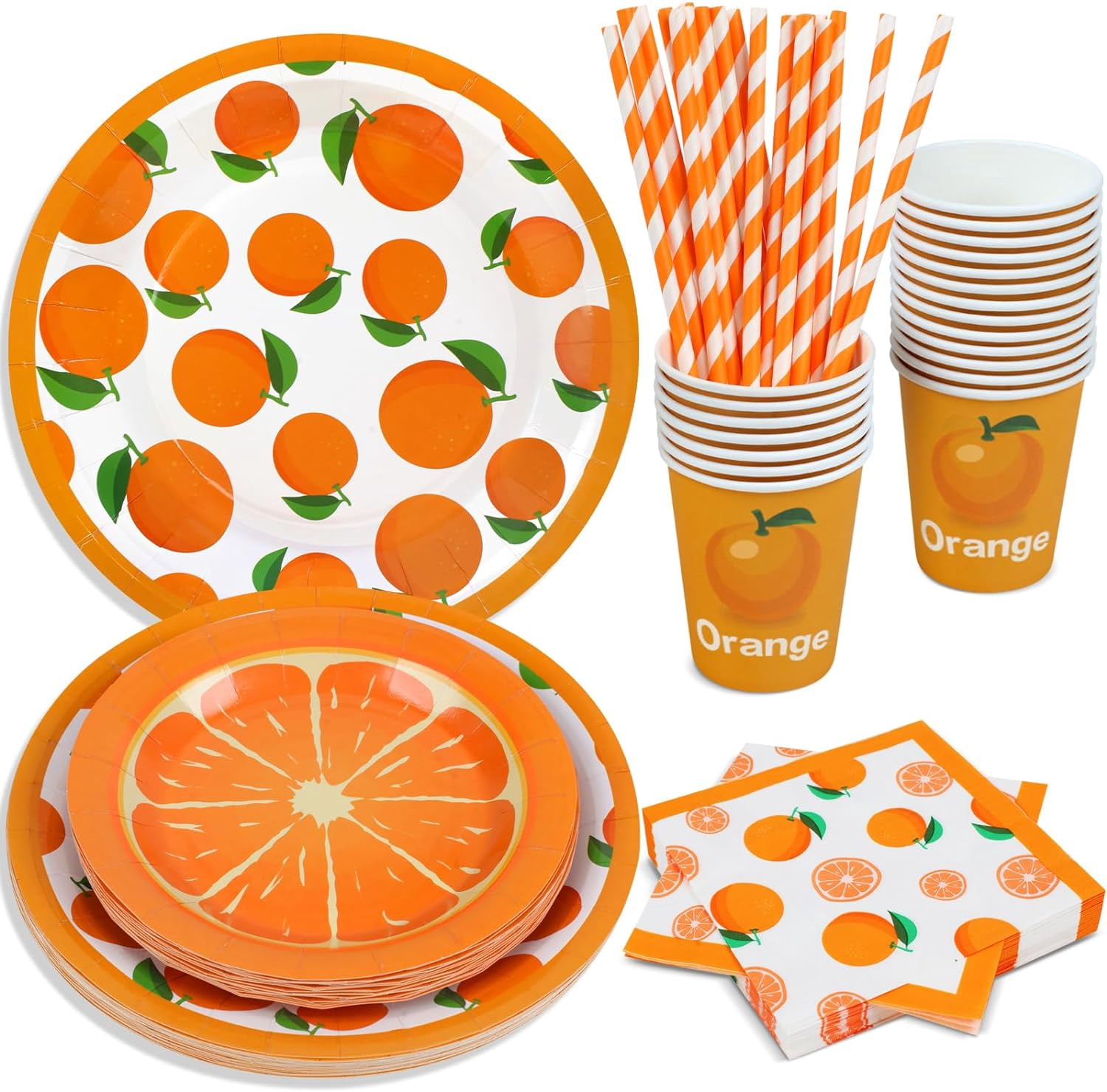 Little Cutie Party Supplies, 120 Pcs Fruit Orange Tableware Set Summer ...