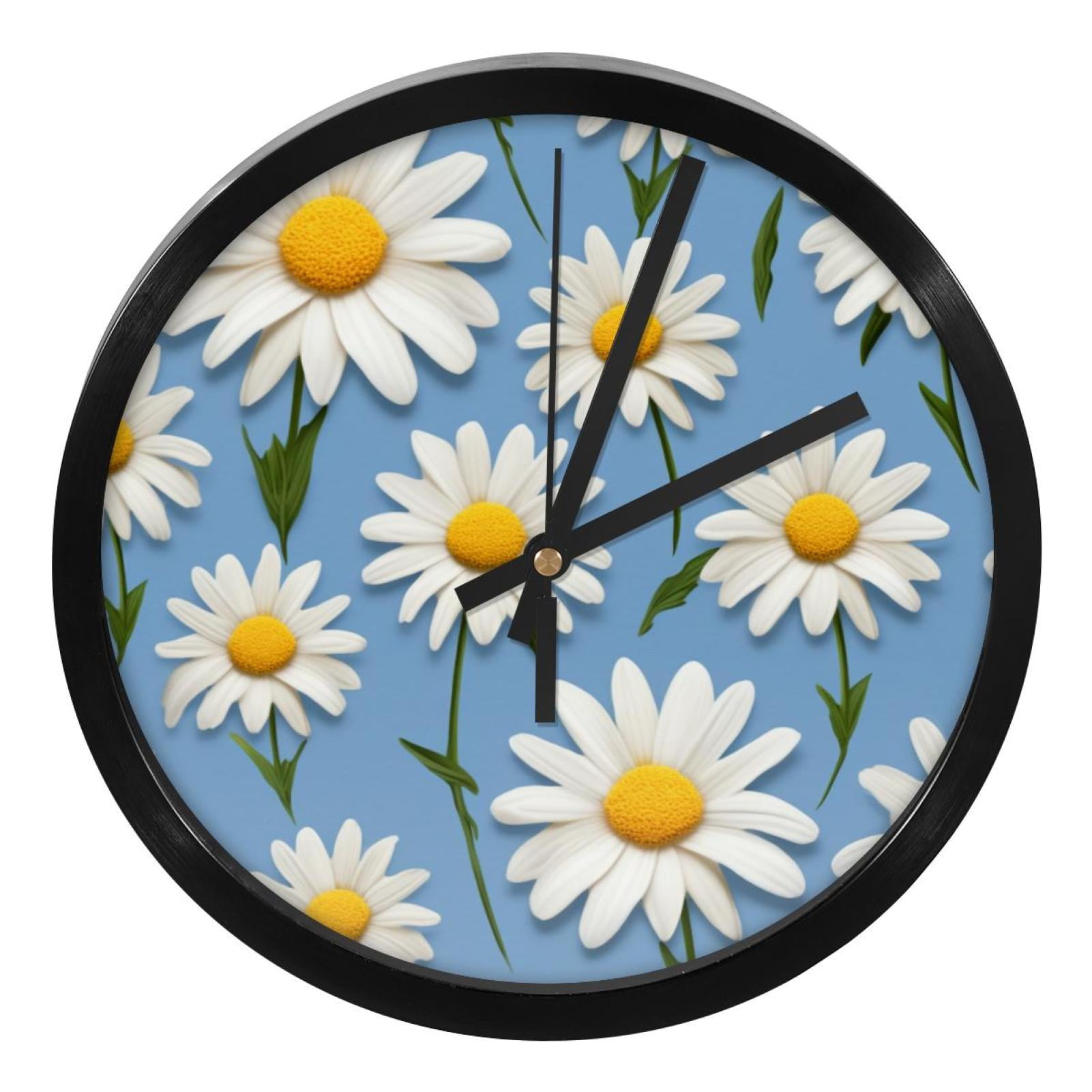 Little Daisy 9.8 Inches Silent Wall Clock, Round Digital Battery Operated Clock for Bedroom ...