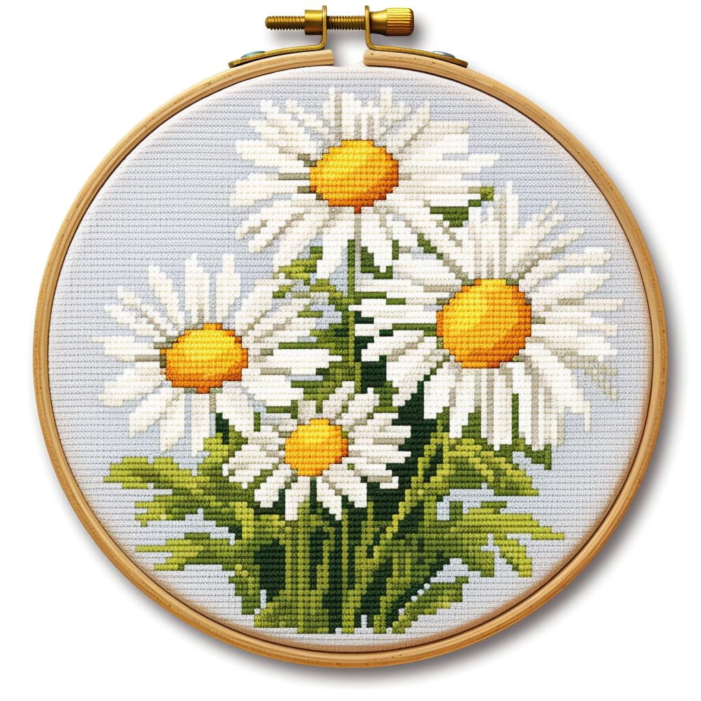 Little Daisy Flower Round Shape Stamped Cross Stitch Kits for Beginners ...