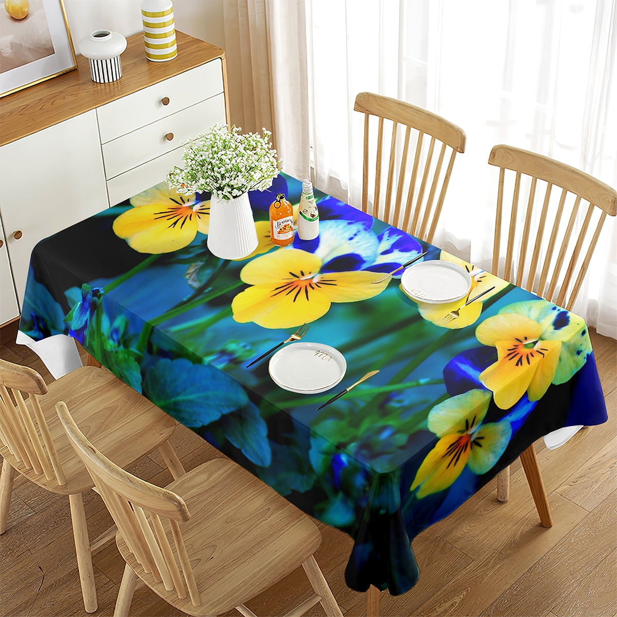 Little Daisy Rectangular Tablecloth Various Flower Plant Theme ration ...