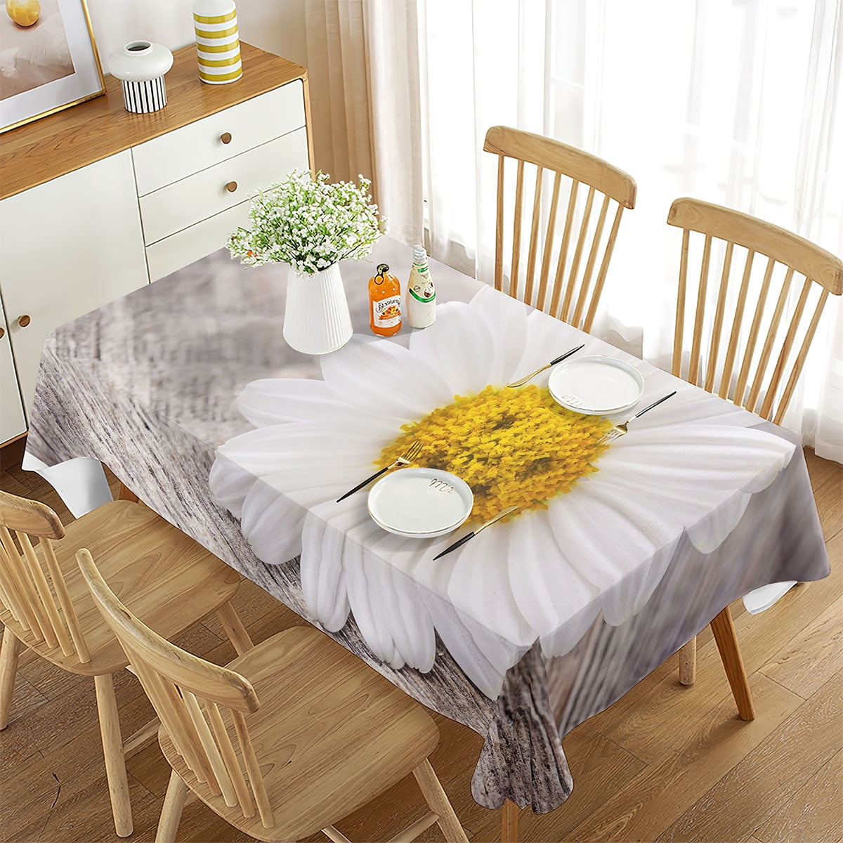 Little Daisy Rectangular Tablecloth Various Flower Plant Theme ration ...