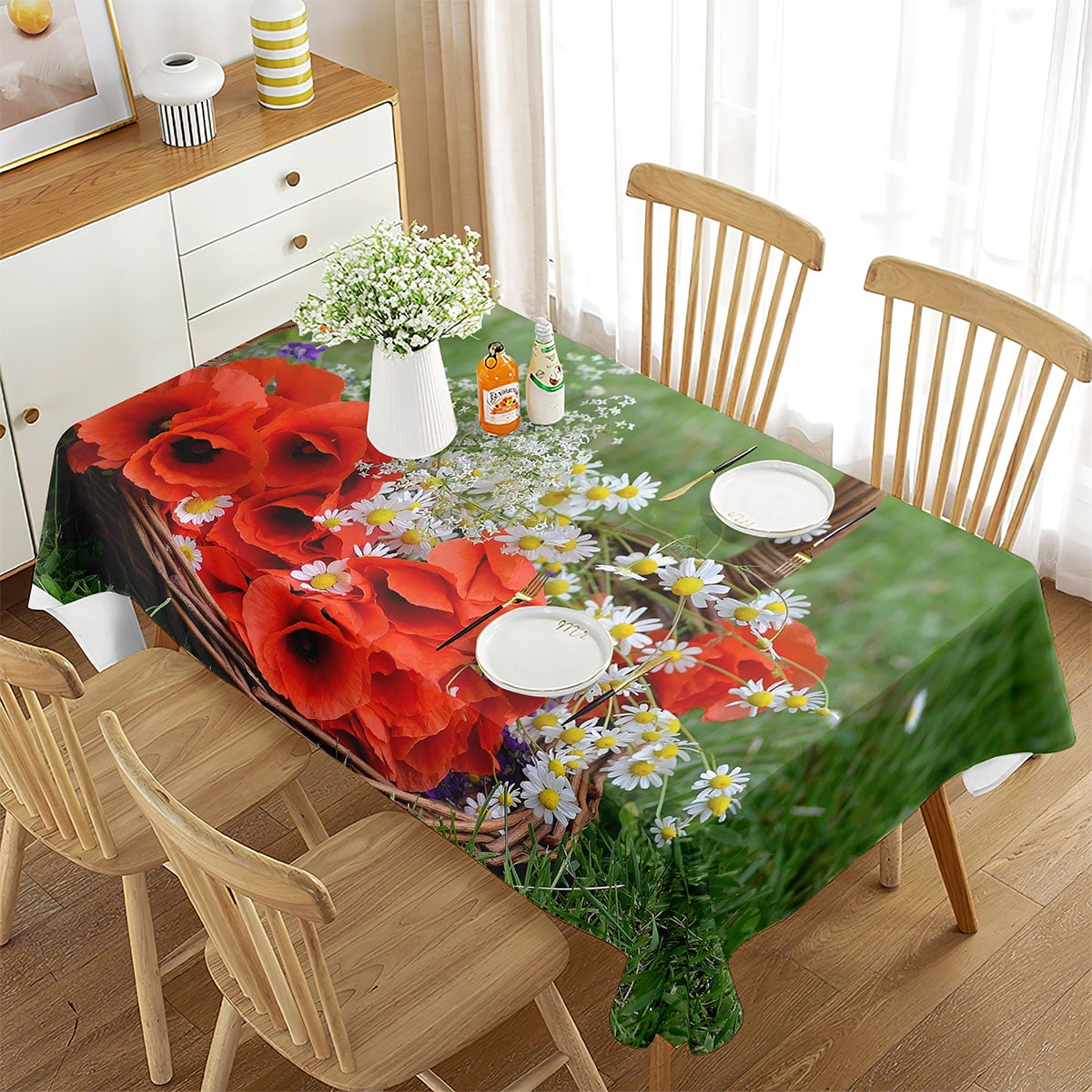 Little Daisy Rectangular Tablecloth Various Flower Plant Theme ration ...