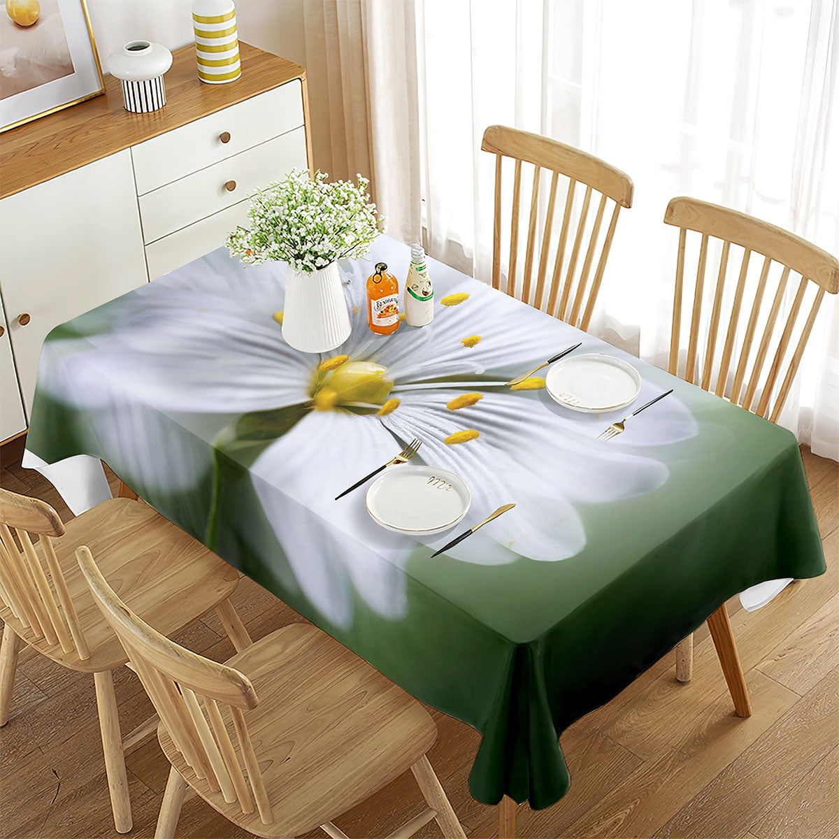 Little Daisy Rectangular Tablecloth Various Flower Plant Theme ration ...