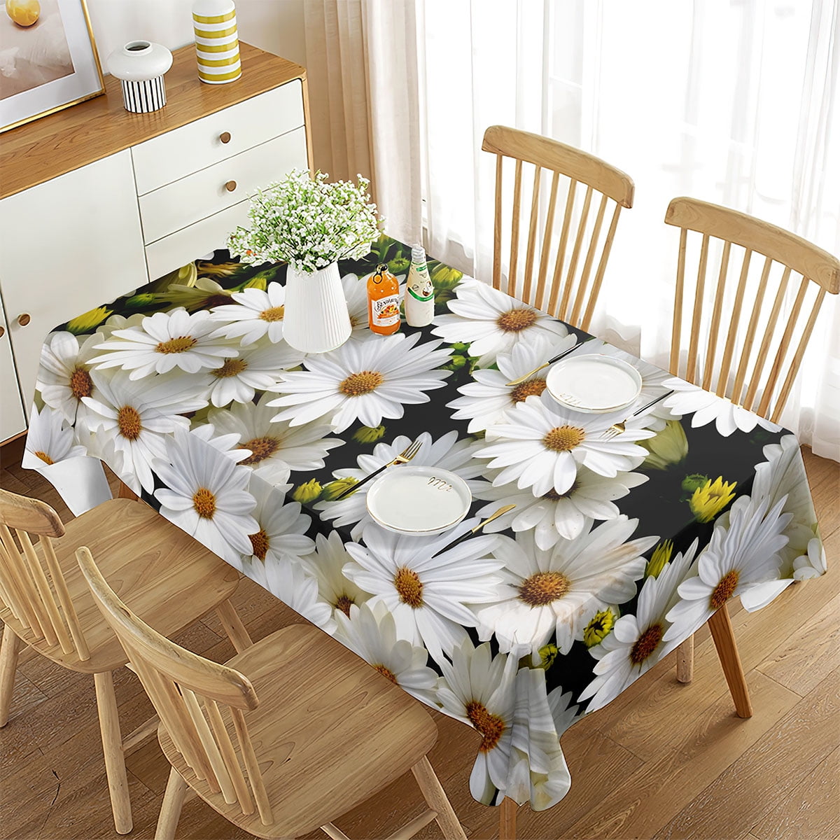 Little Daisy Rectangular Tablecloth Various Flower Plant Theme ration ...