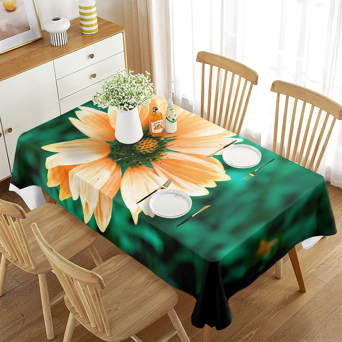 Little Daisy Rectangular Tablecloth Various Flower Plant Theme ration ...