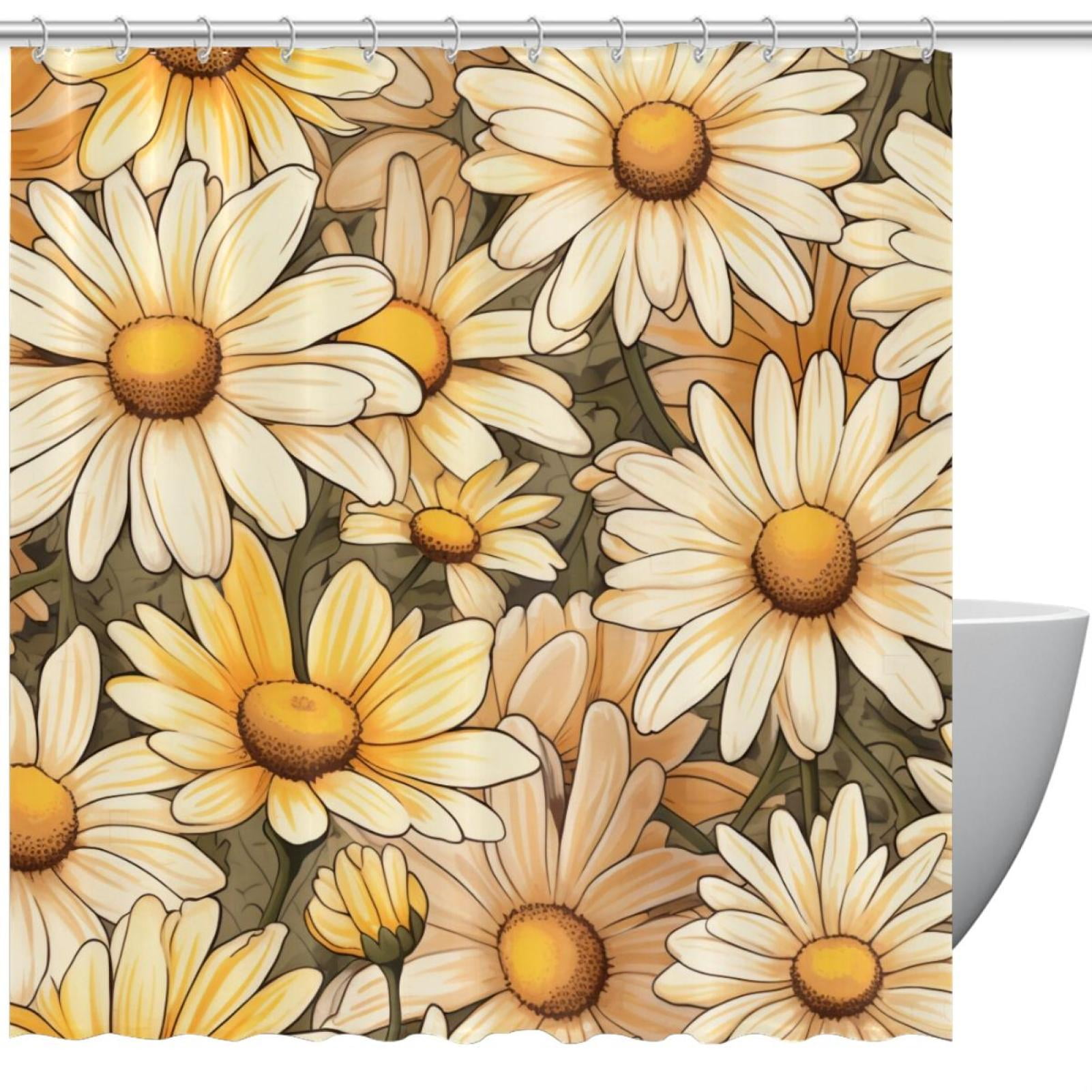Little Daisy Waterproof Bathroom Decoration Shower Curtain Set with Hook, Printed Design - a ...