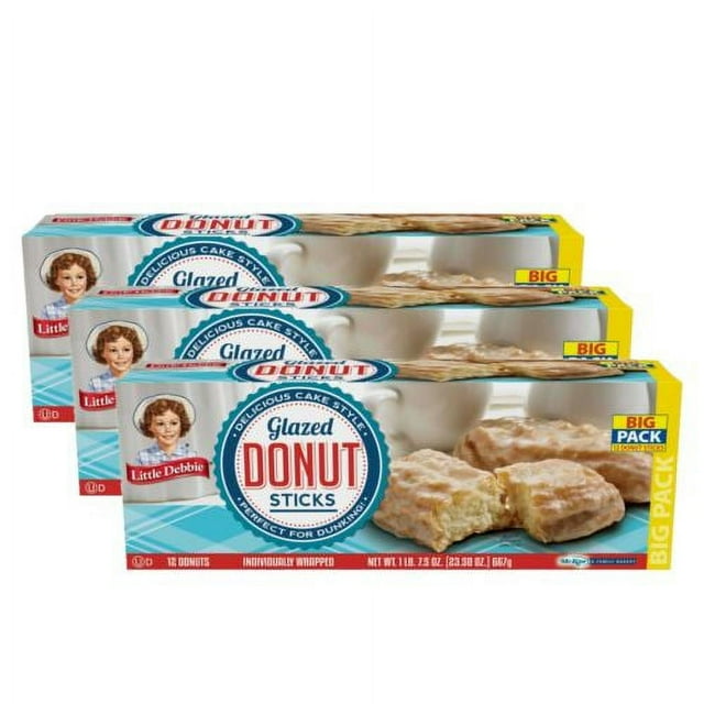 Little Debbie Bakery Snacks - Big Pack Glazed Donut Sticks, 3 Boxes, 36 Individually Wrapped ...
