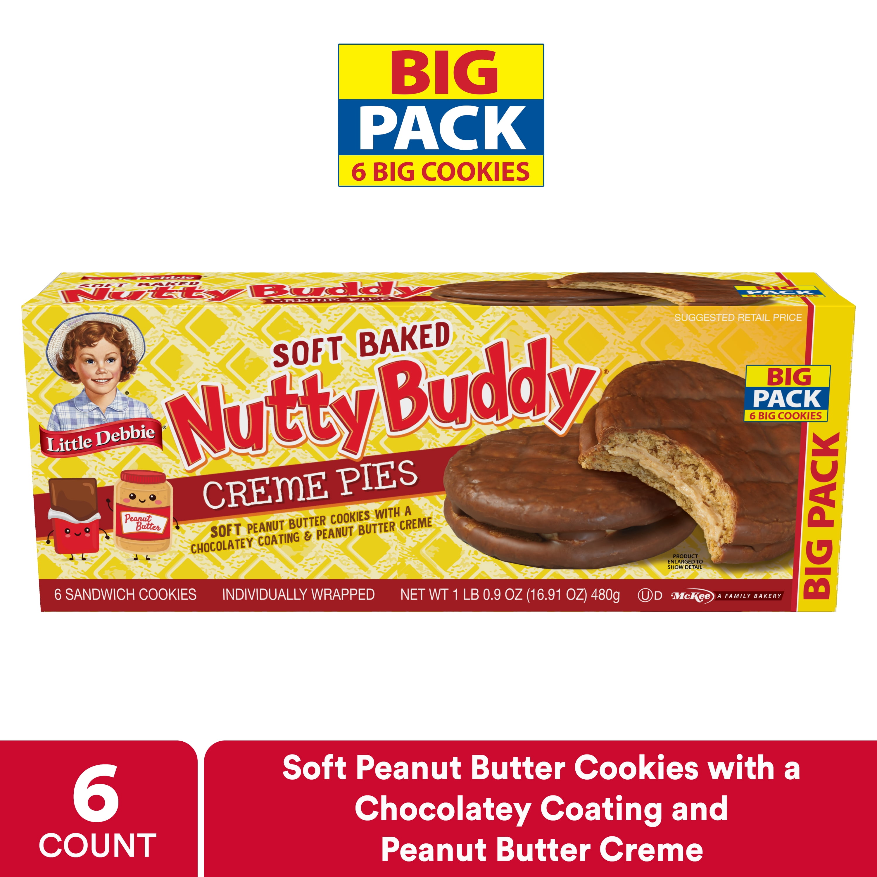 Little Debbie, Nutty Buddy Creme Pies, 6ct, Chocolate Coated - Walmart.com